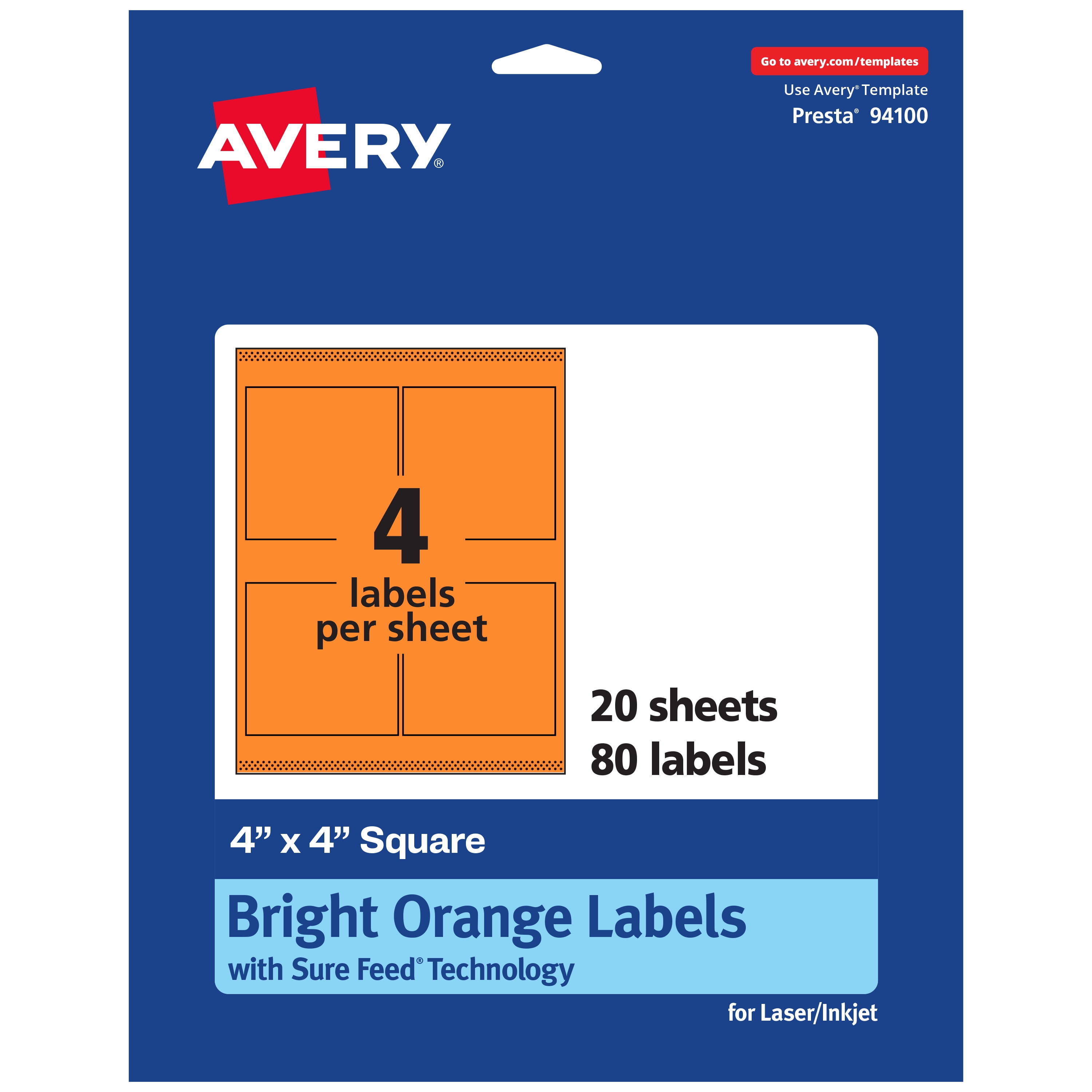 Avery Printable Square Labels, Bright Orange, 4" x 4", 80ct - Walmart.com