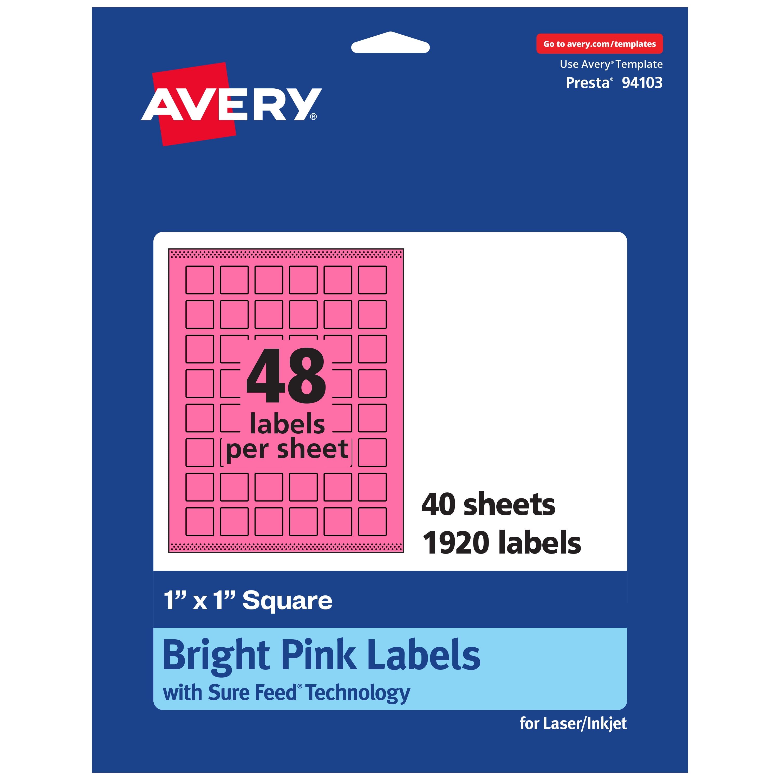Avery Printable Square Labels, Bright Pink, 1" x 1", 1,920ct - Walmart.com