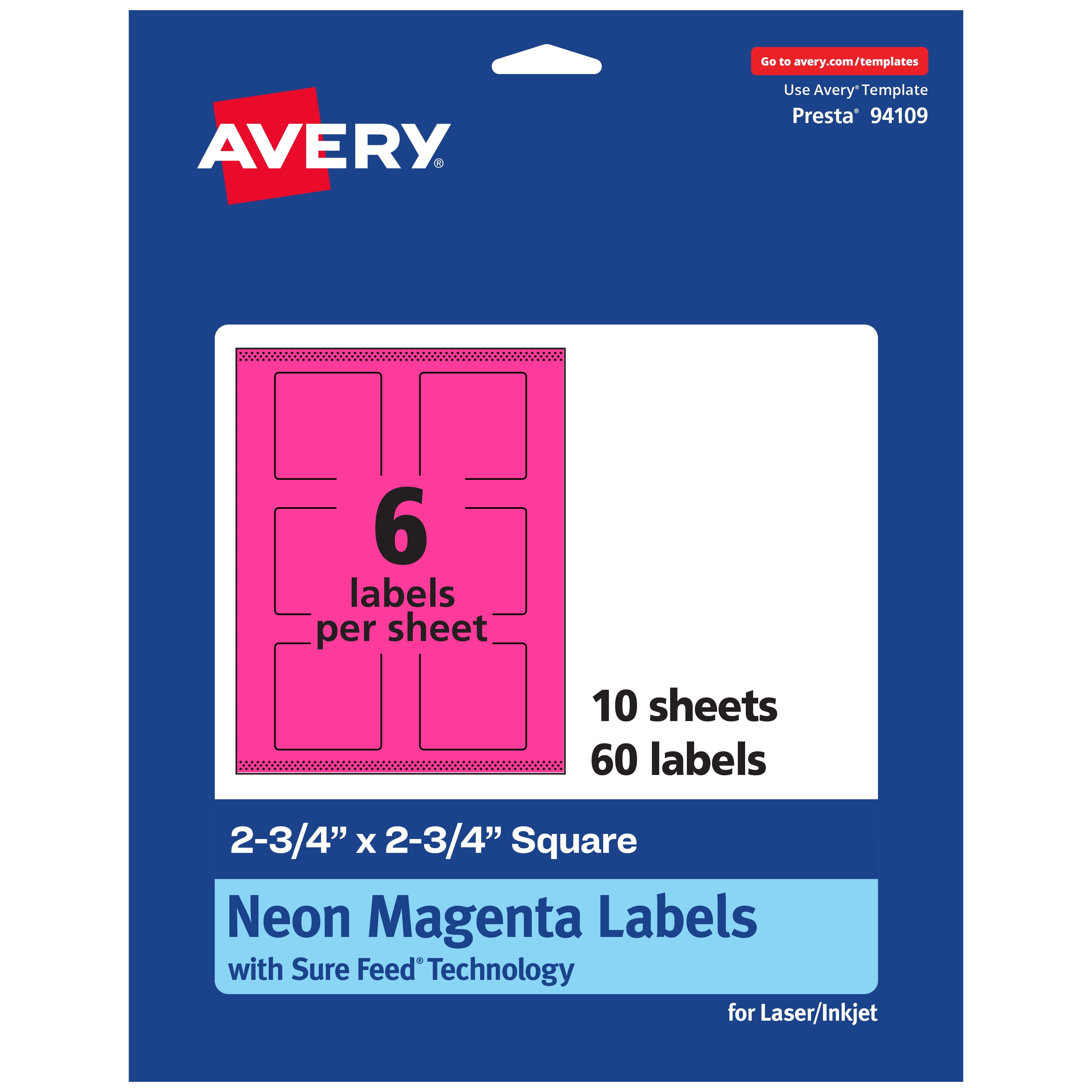 Avery Printable Square Labels, Neon Magenta, 2.75" x 2.75", 60ct ...