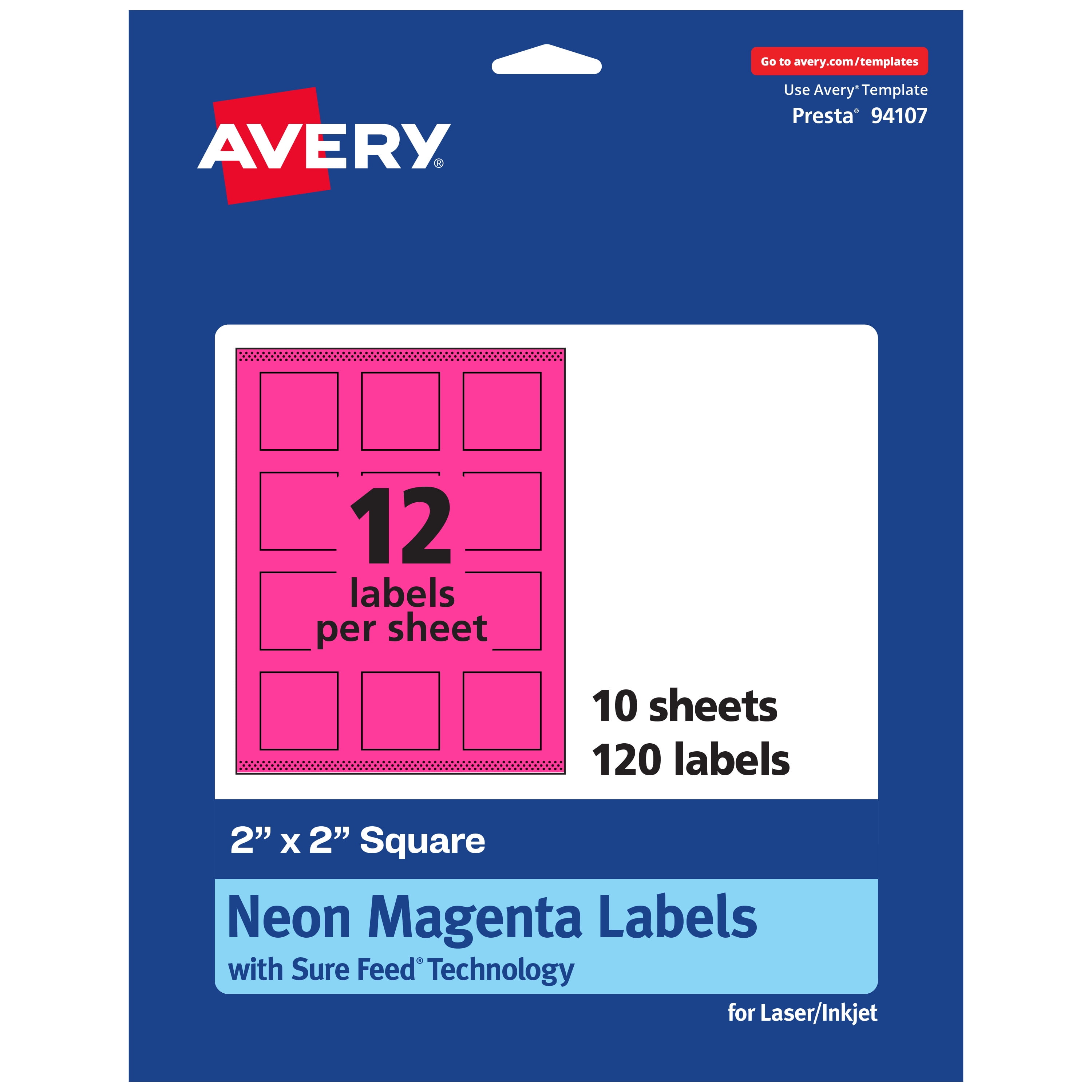 Avery Printable Square Labels, Neon Magenta, 2" x 2", 120ct - Walmart.com