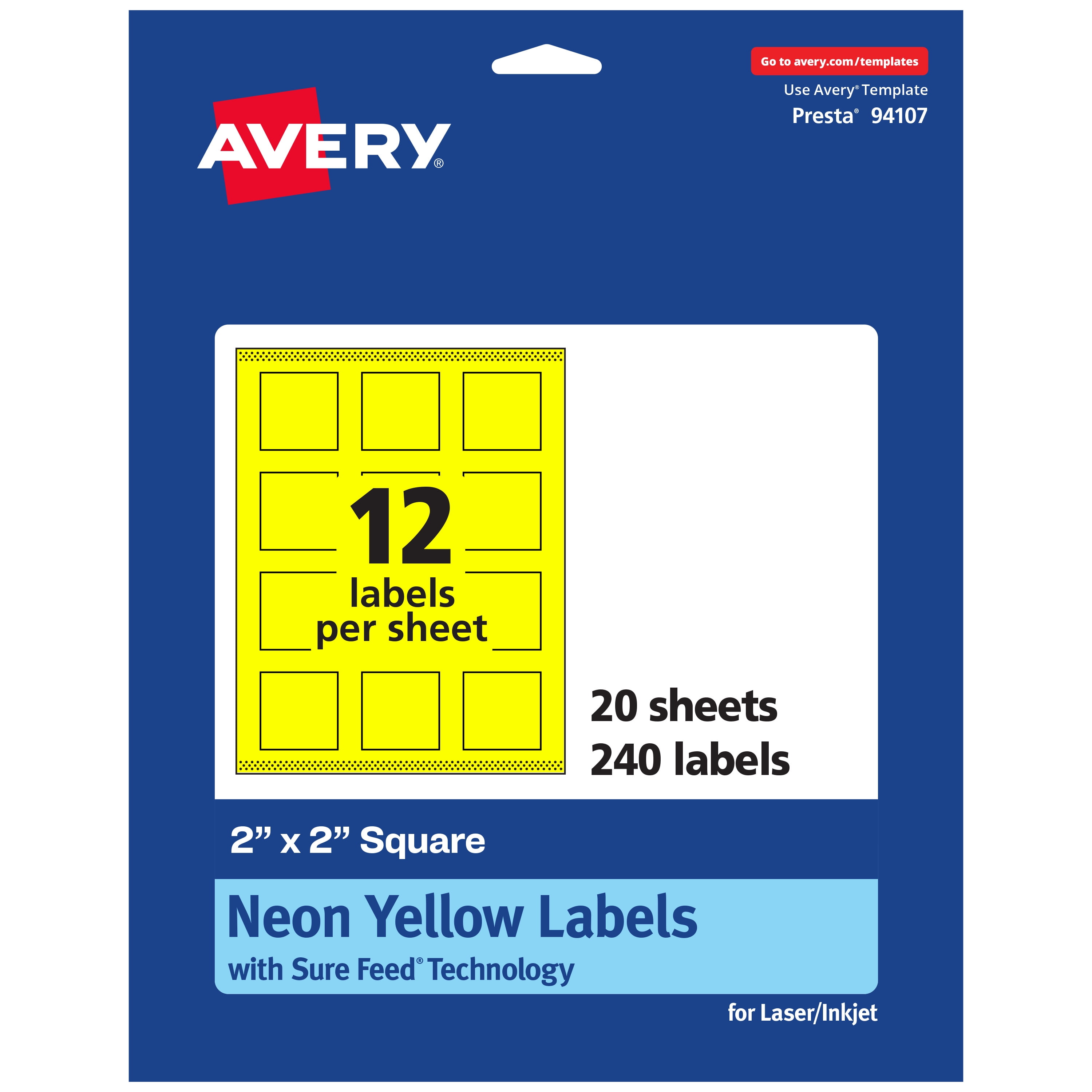 Avery Printable Square Labels, Neon Yellow, 2" x 2", 240ct - Walmart.com