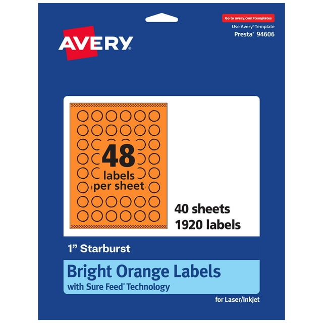 Avery Printable Starburst Labels, Bright Orange, 1", 1,920ct - Walmart.com
