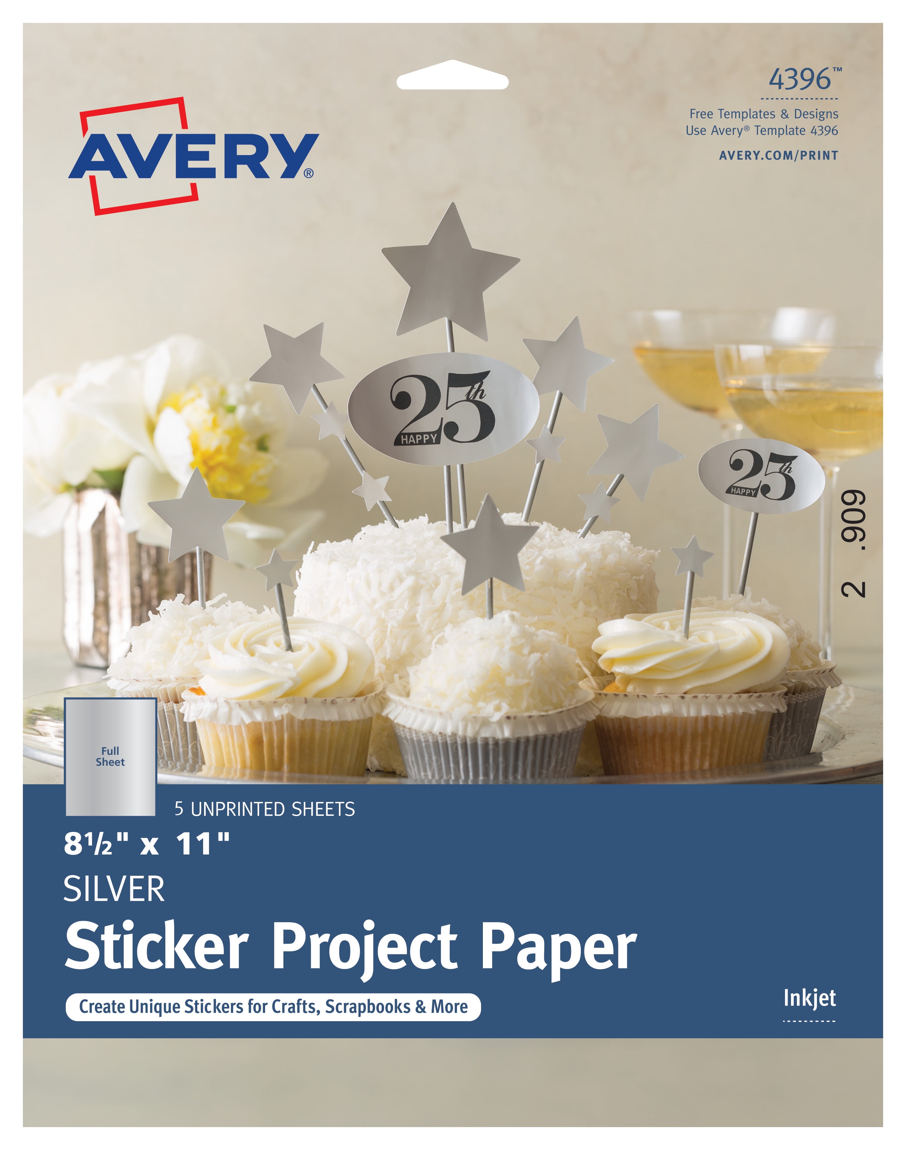 Avery Printable Sticker Paper, 8.5" x 11", Silver, Inkjet Printer, 5 ...