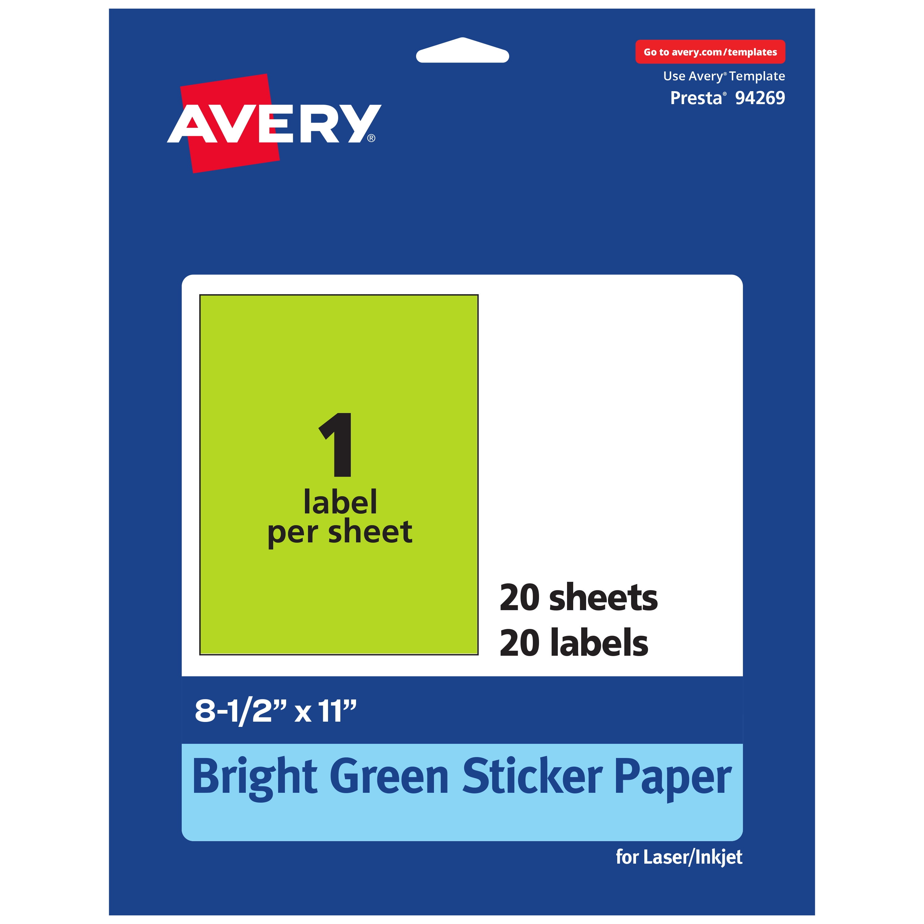 Avery Printable Sticker Paper, Bright Green, 8.5" x 11", 20ct - Walmart.com