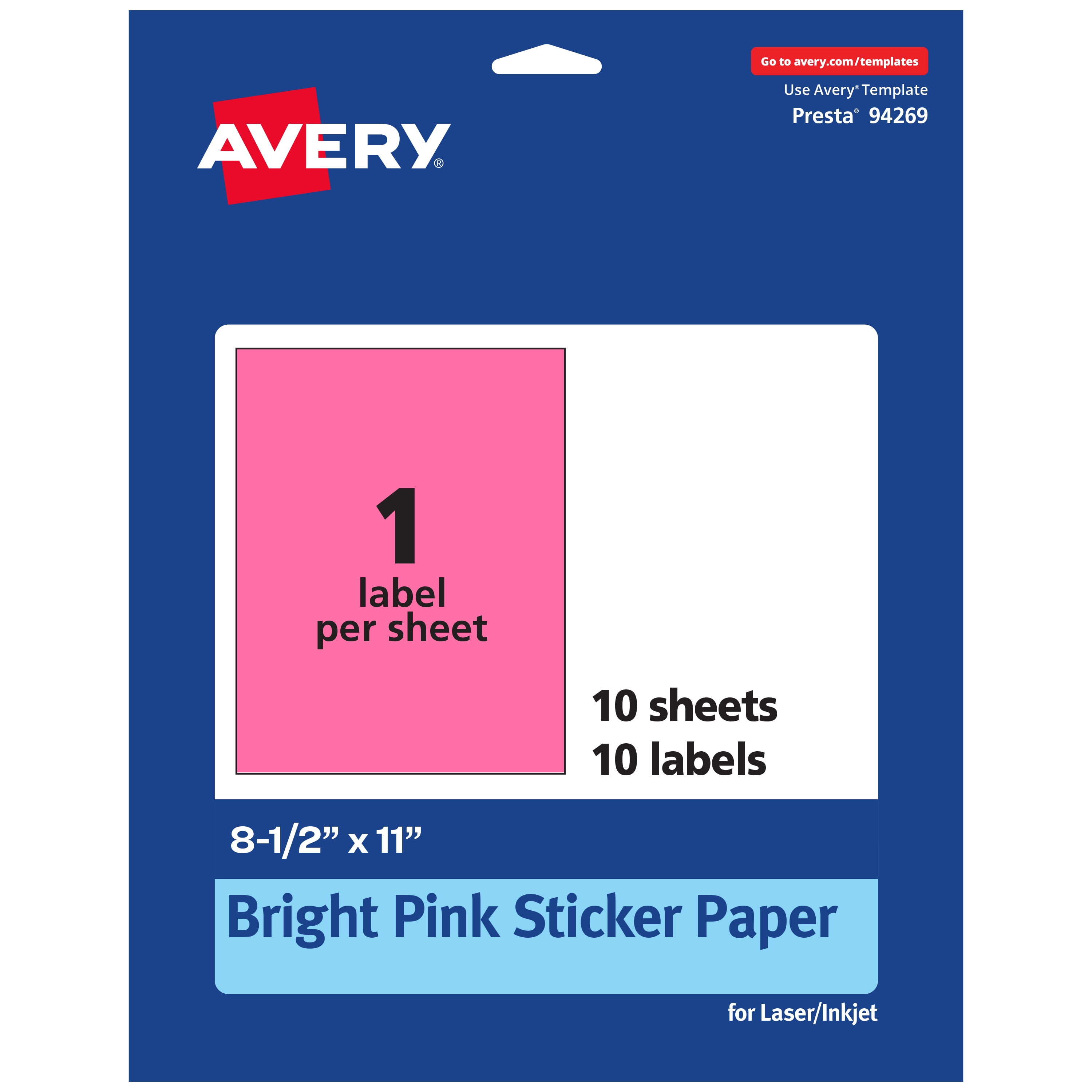Avery Printable Sticker Paper, Bright Pink, 8.5" x 11", 10ct - Walmart.com