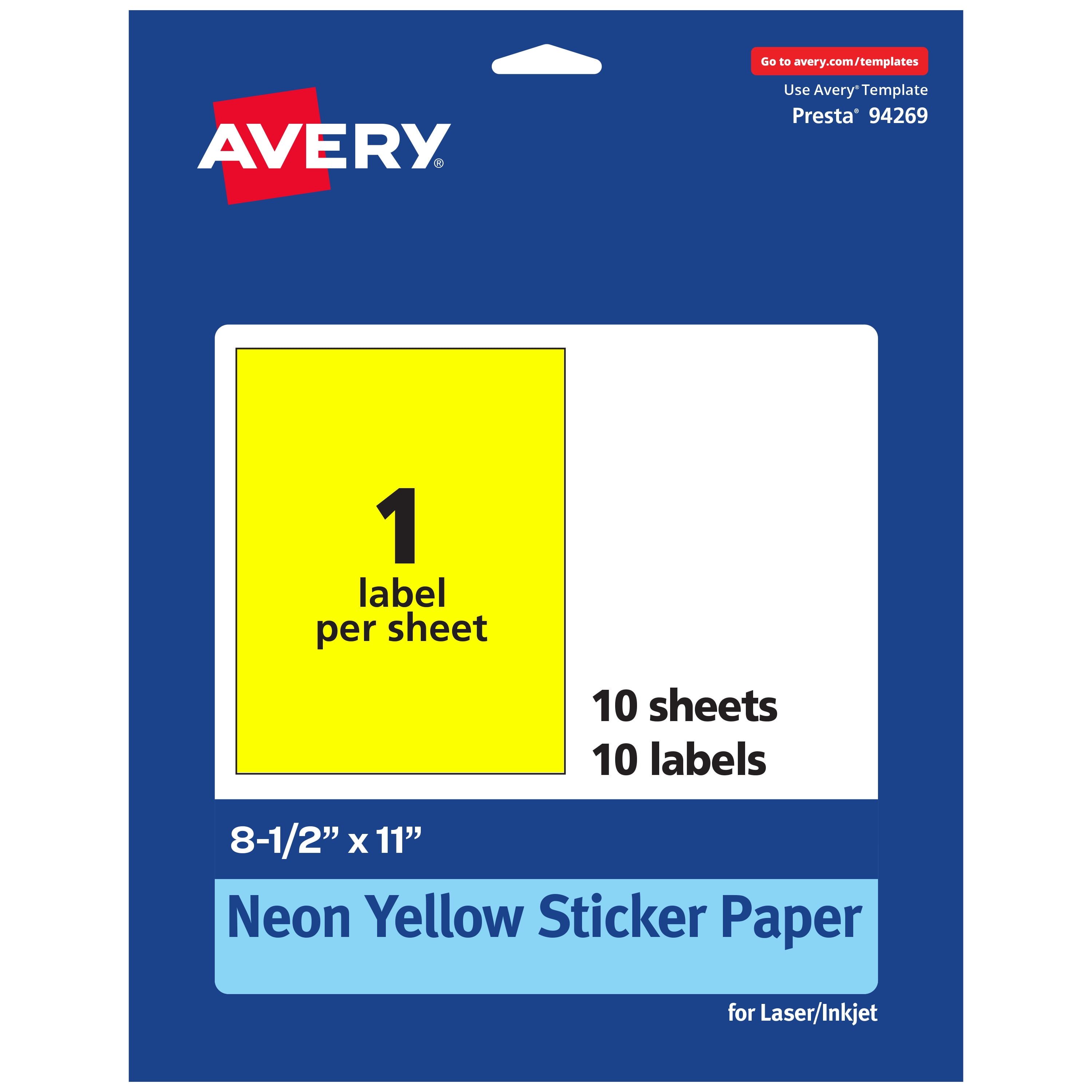 Avery Printable Sticker Paper, Neon Yellow, 8.5" x 11", 10ct - Walmart.com