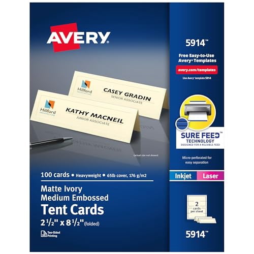 Avery Printable Tent Cards with Sure Feed Technology, 2.5" x 8.5 ...