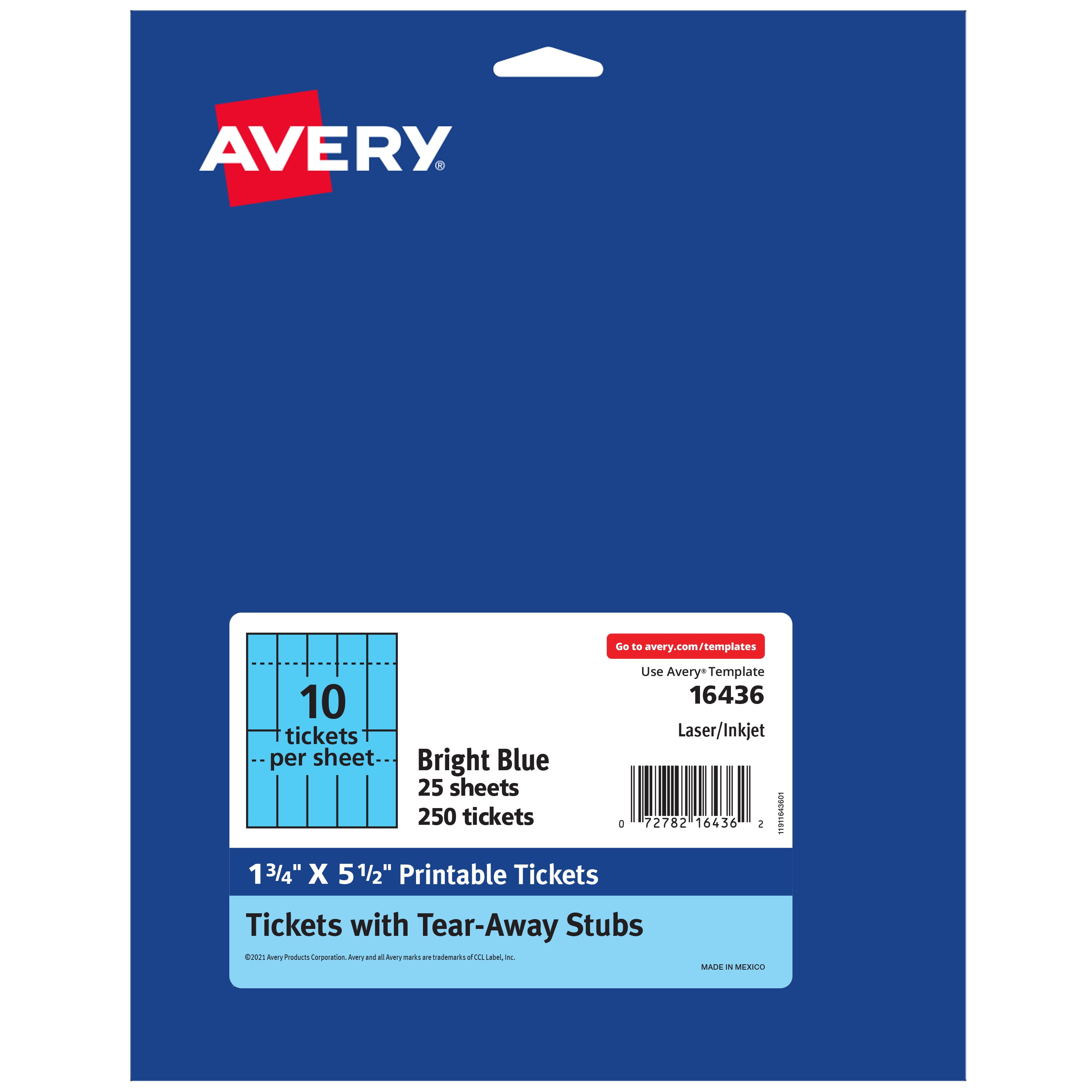 Avery Raffle Blank Tickets with Tear-Away Stubs, Bright Blue, Double ...