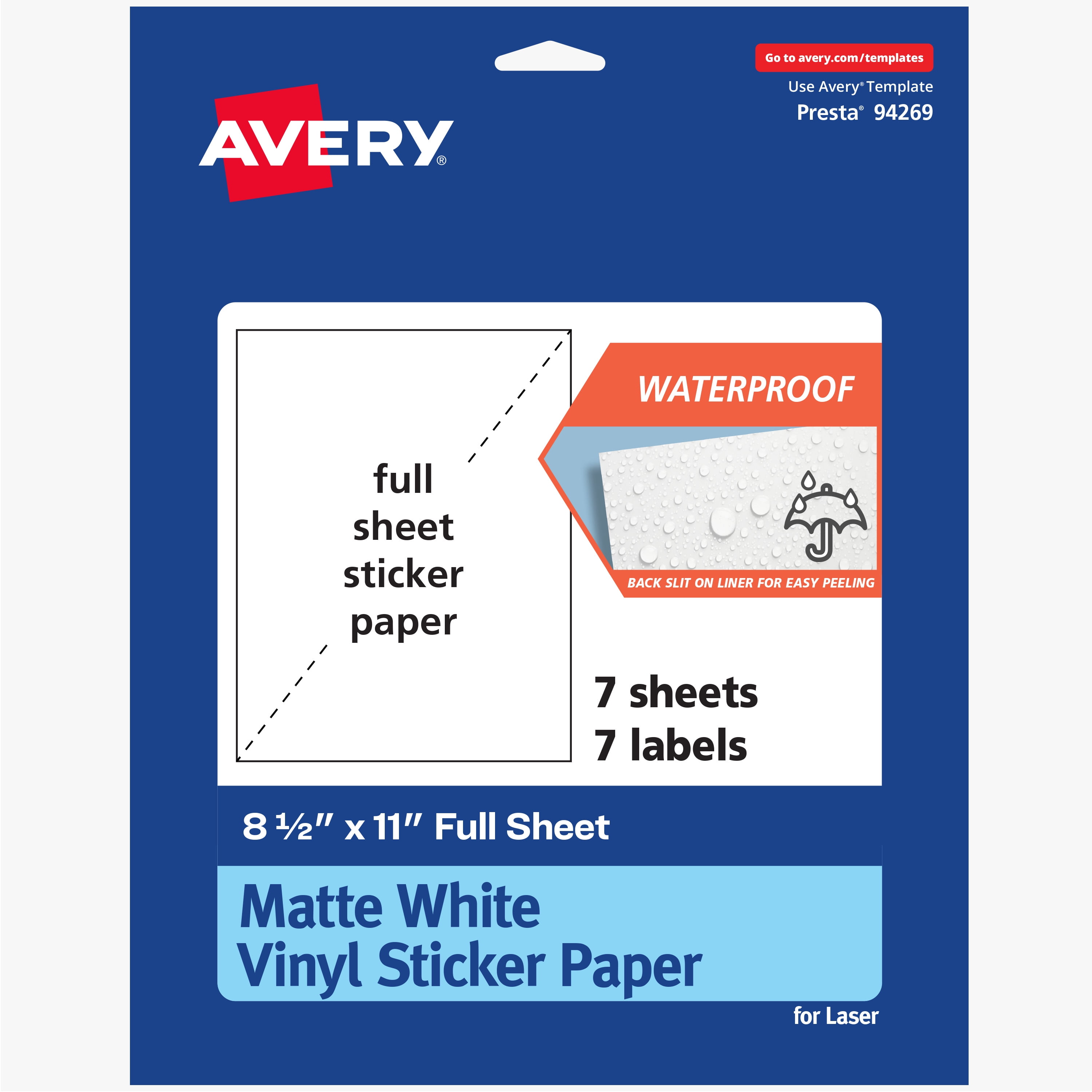 Avery Printable Vinyl Sticker Paper, 8-1/2" x 11", 7 Sheets - Walmart.com