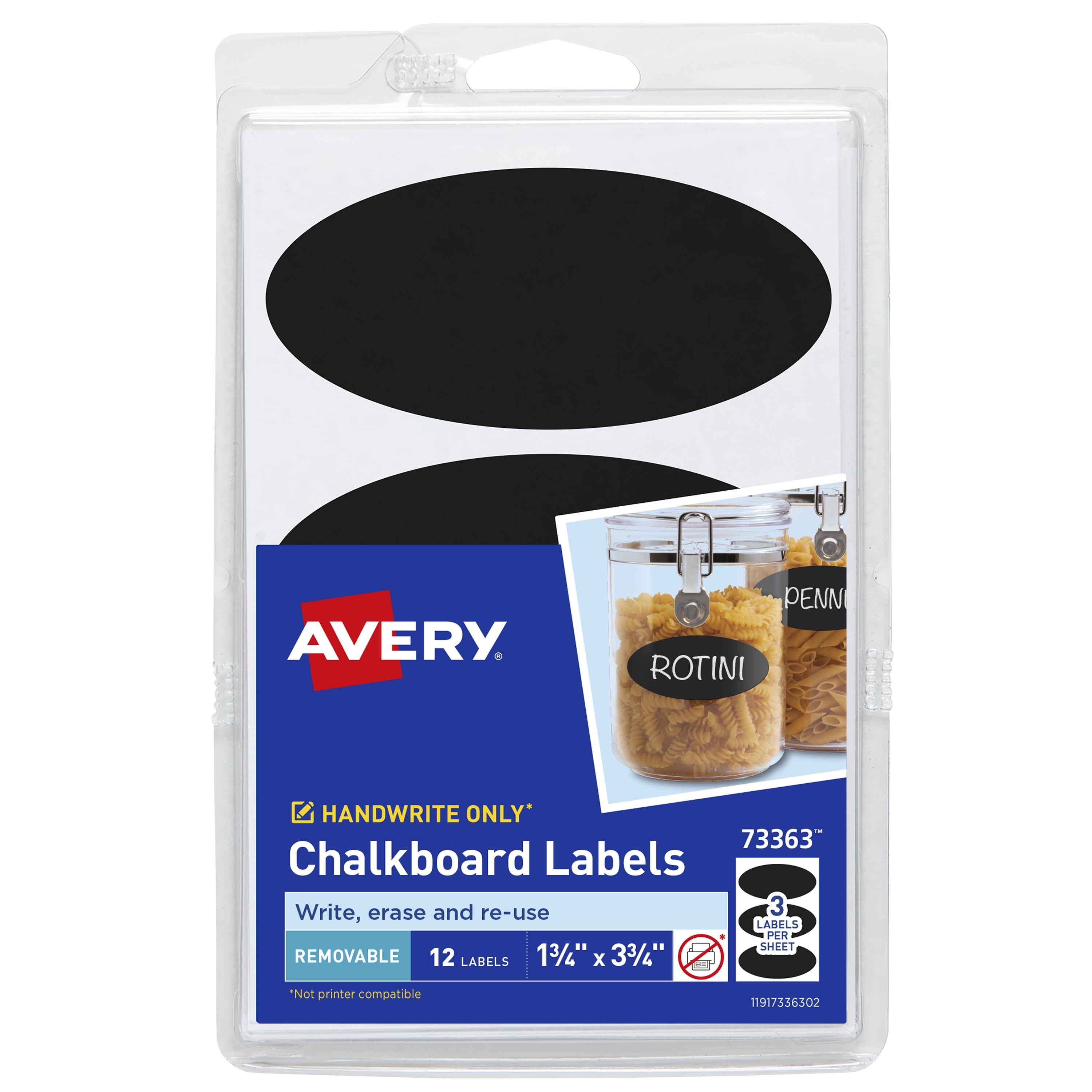Avery(R) Removable Chalkboard Labels 73303, 1-3/4" x 3-3/4", Pack of 12 ...