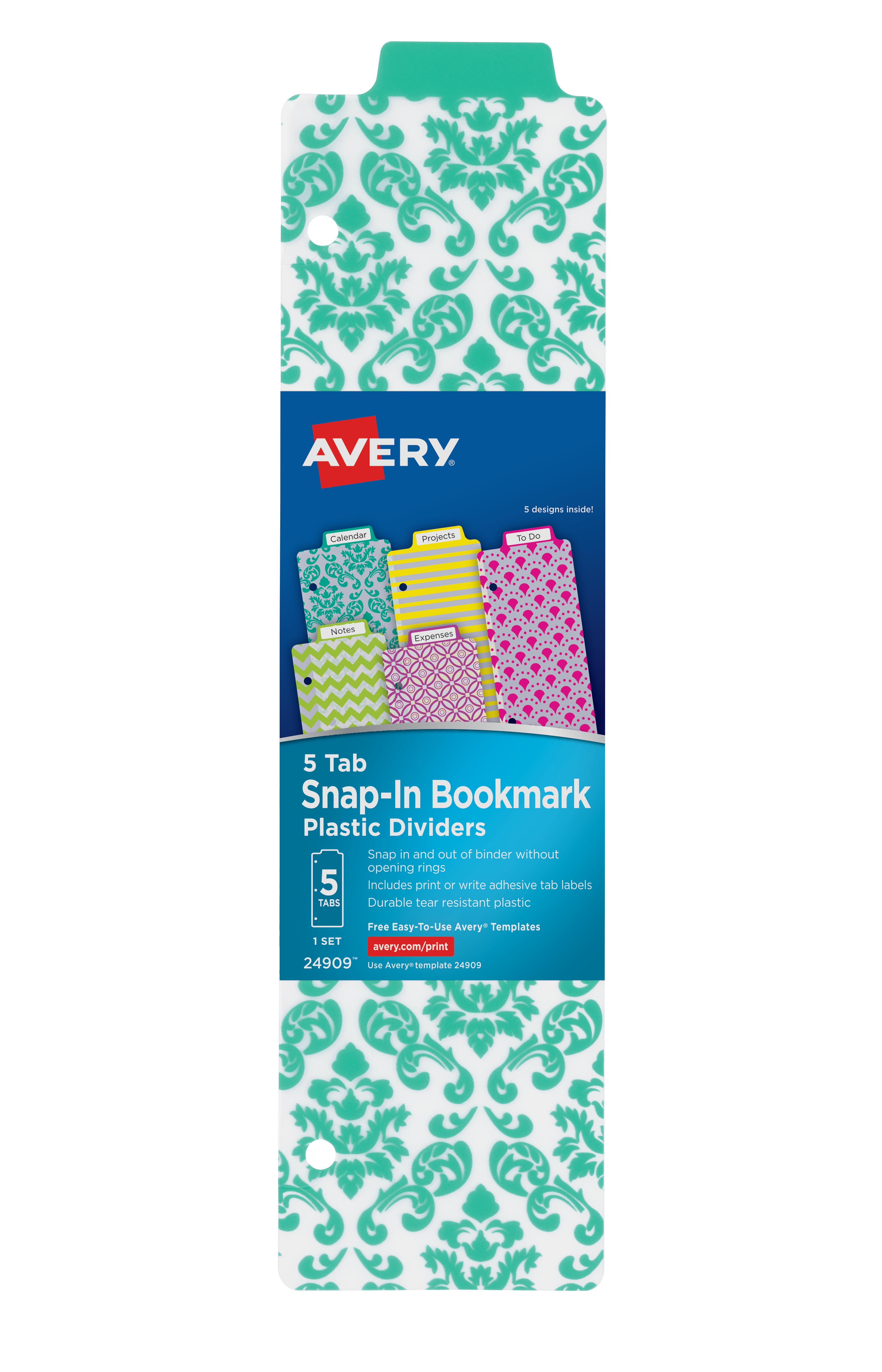 Avery(R) Snap-In Plastic Bookmark Dividers 24909, 5 Tabs, 1 Set ...