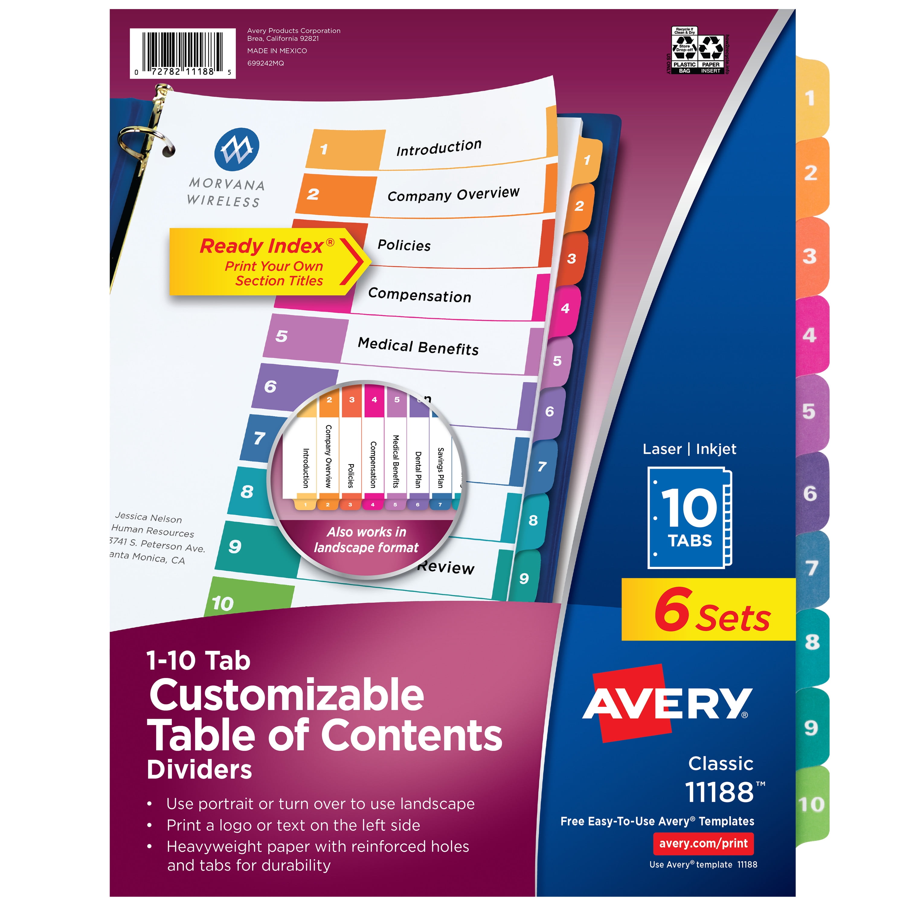 Avery, Ready Index 10 Tab Dividers, 11188, Customizable TOC - Walmart.com