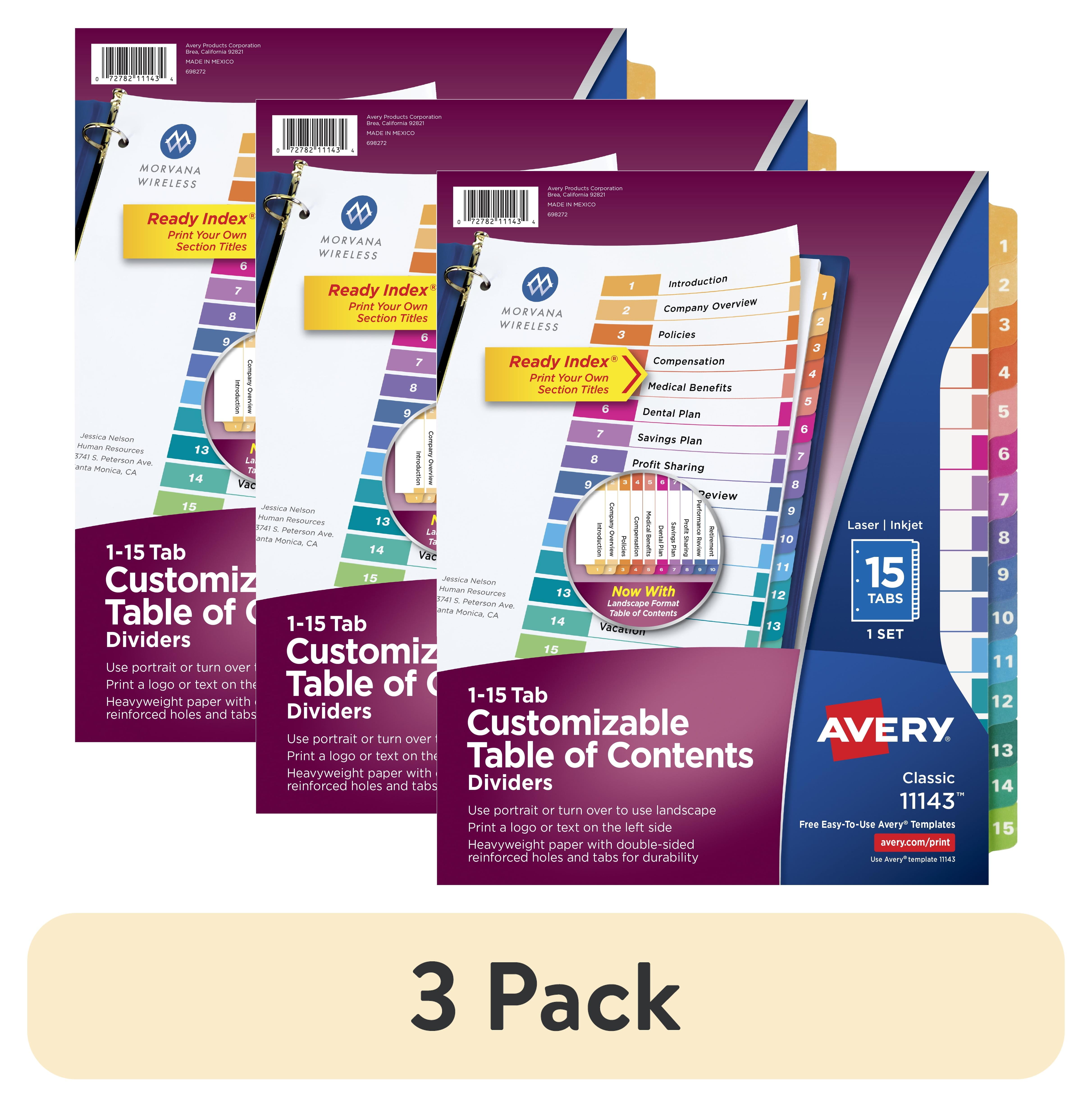 (3 pack) Avery Ready Index 15-Tab Dividers, Customizable TOC, 1 Set ...