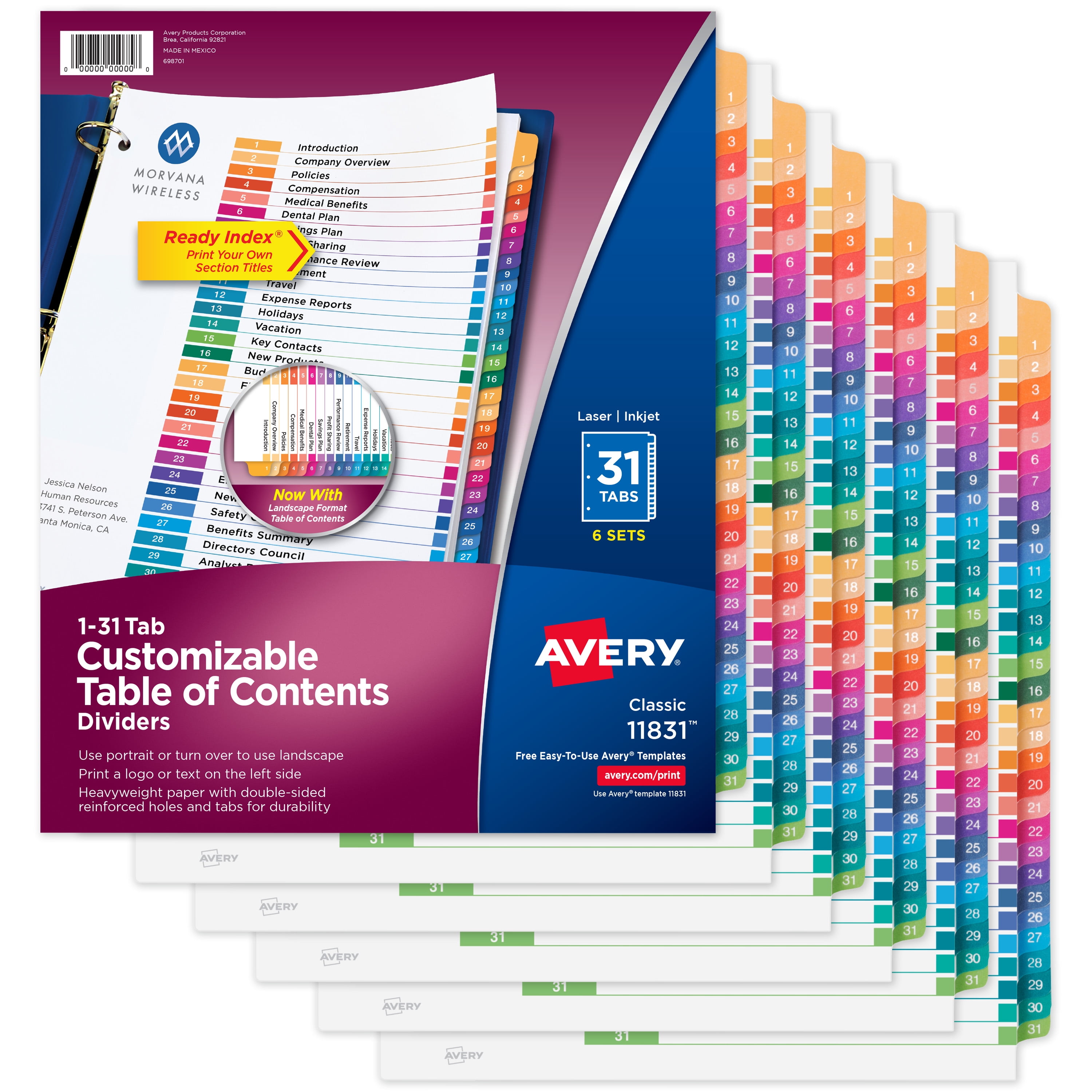 Avery Ready Index 31 Tab Dividers, Customizable TOC, 6 Sets - Walmart.com