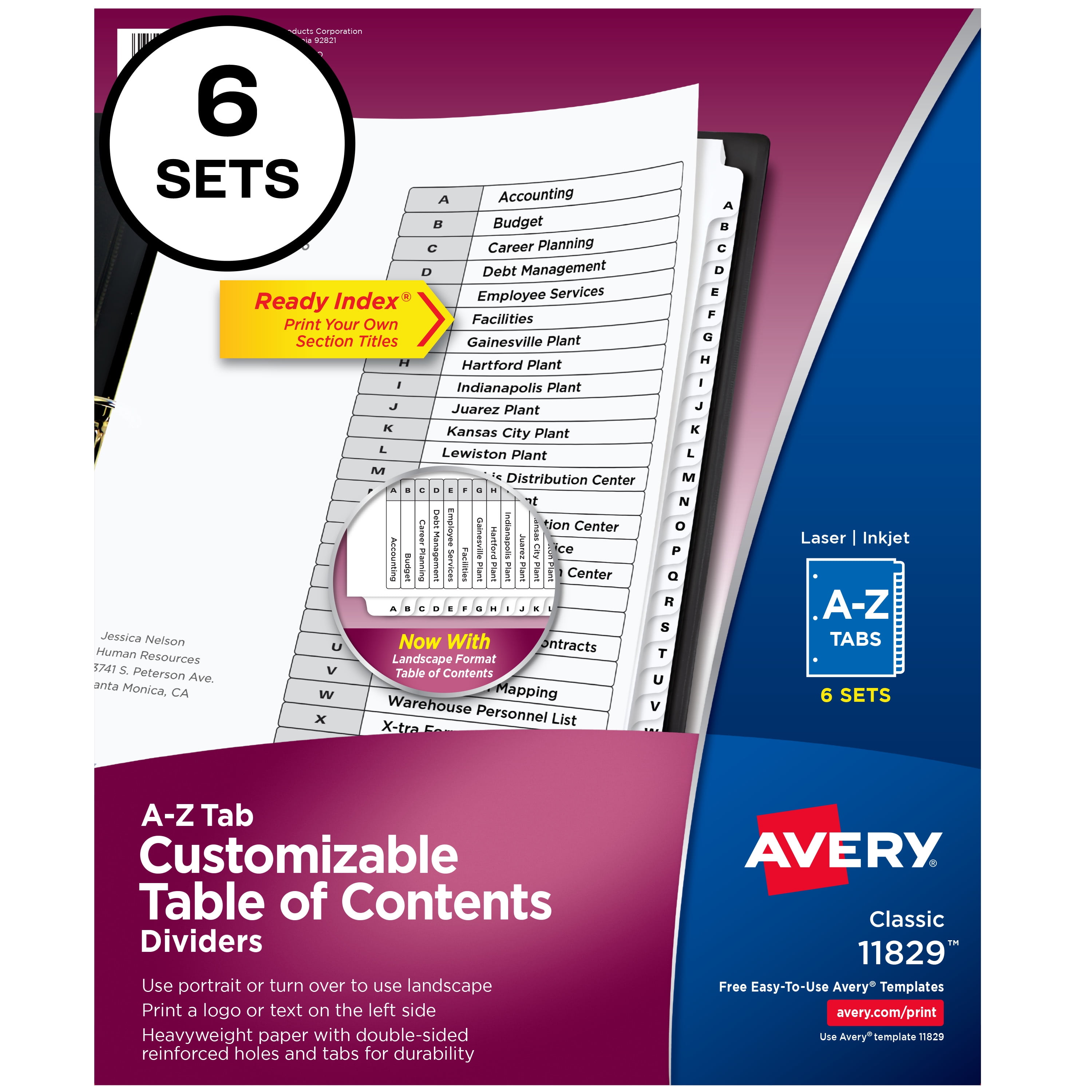 Avery Ready Index "A-Z" Tab Binder Dividers, Customizable Table of ...