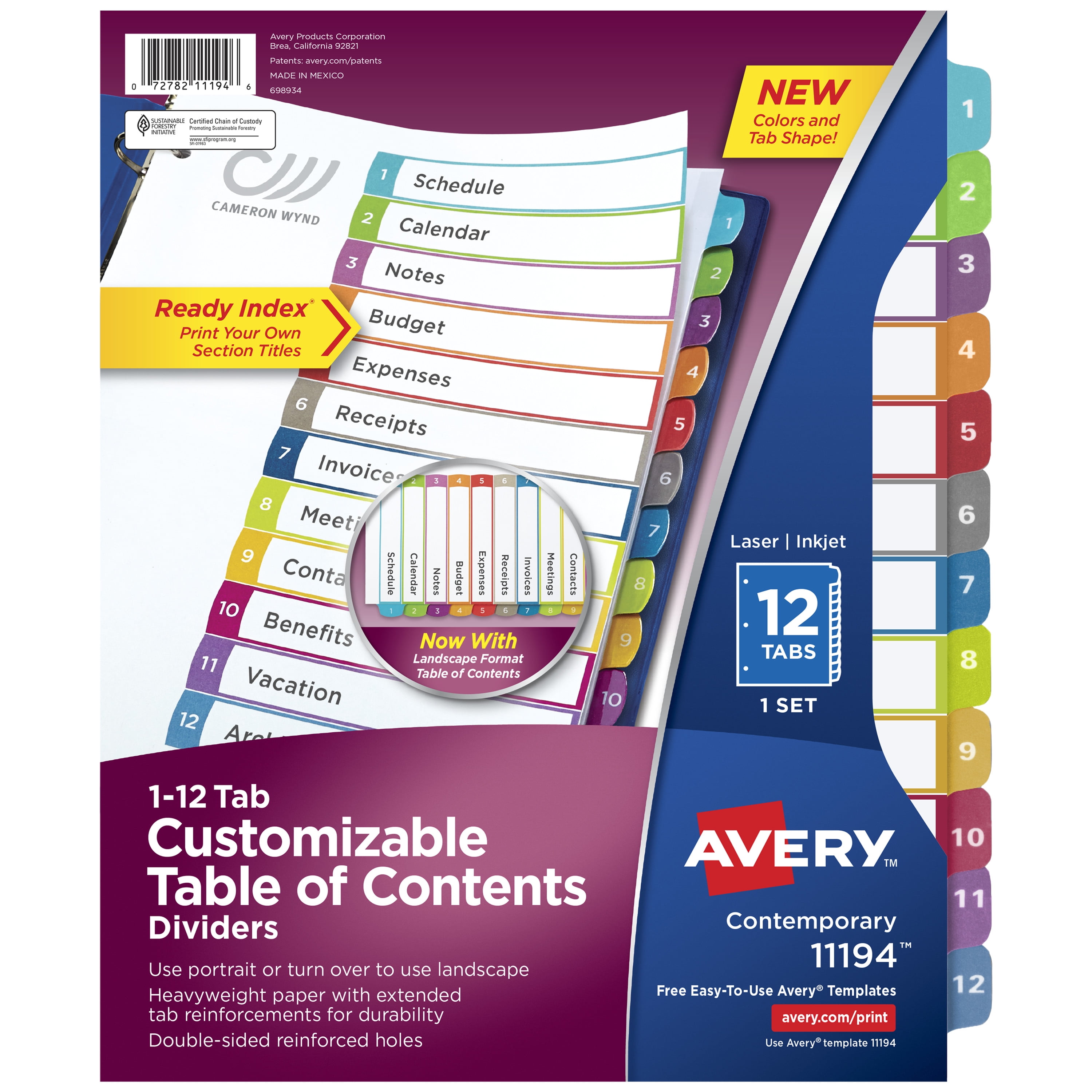 Brandclub - Avery Ready Index Divider, 12-Tab, Paper, Table of Contents ...