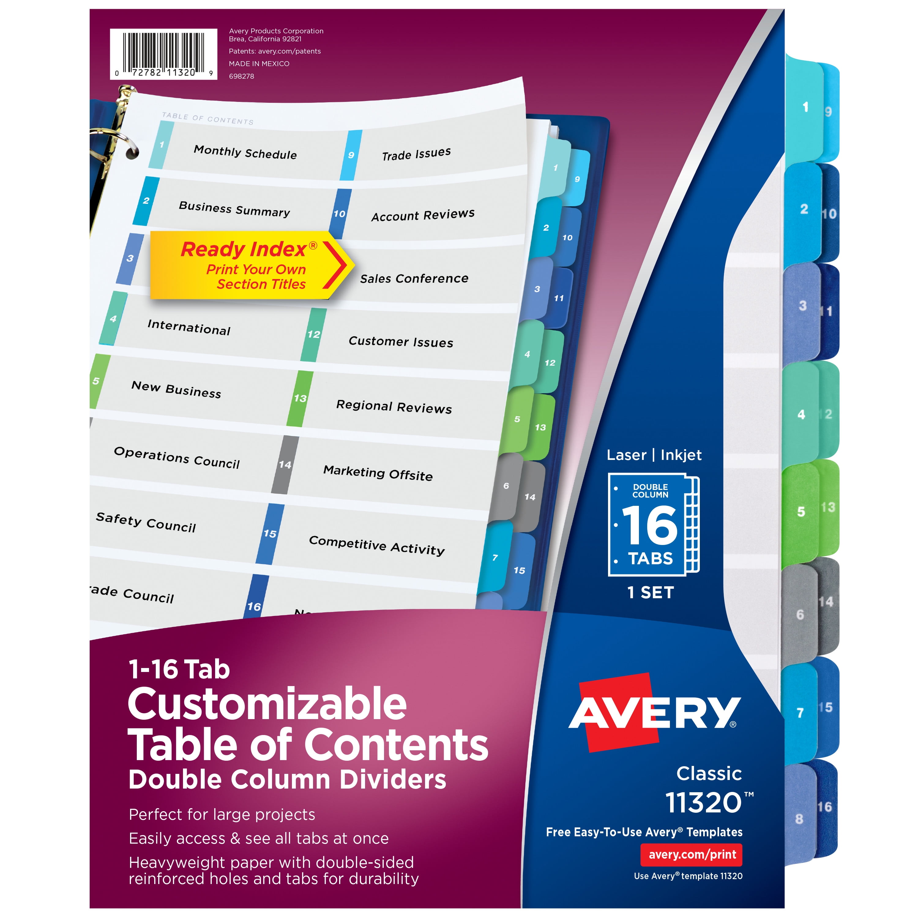 Avery Double Column 16 Tab Dividers, Customizable TOC, 1 Set (11320 ...