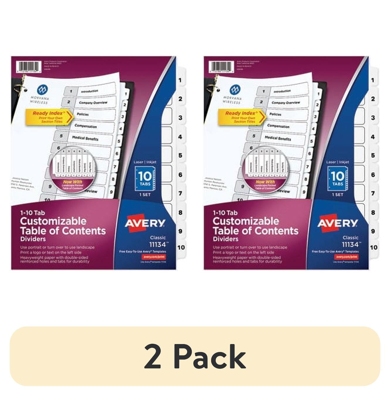 (2 pack) Avery Ready Index TOC Paper Divider, Black/White, 10-Tab ...