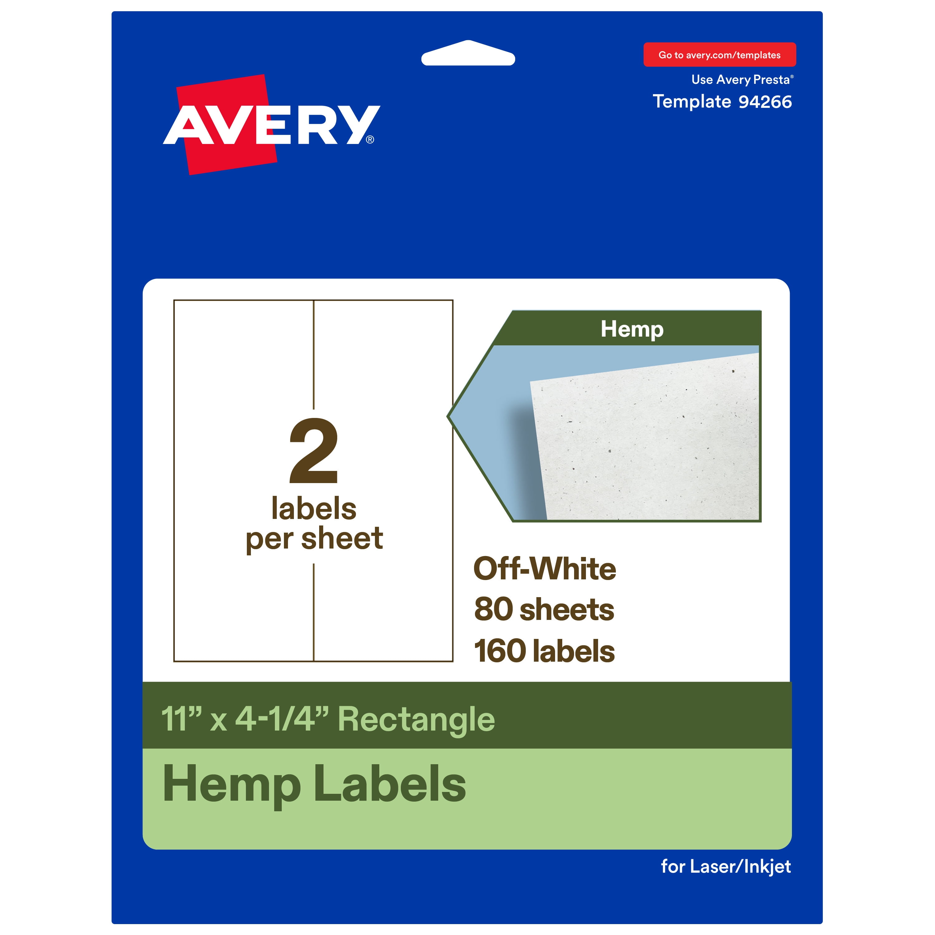 Avery Rectangle Hemp Labels, 11" x 4-1/4", Off-White, 160 Total ...