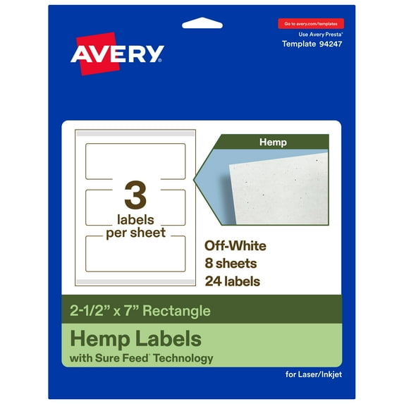 Avery Rectangle Hemp Labels, 2-1/2" x 7", Off-White, 24 Total - Walmart.com