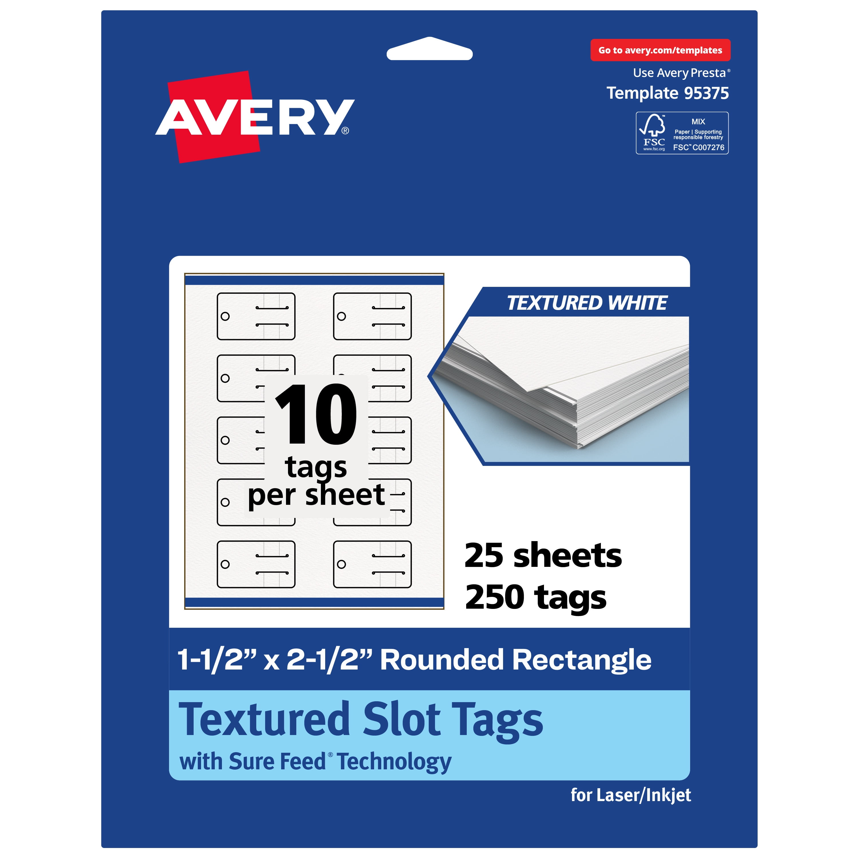 Avery Rectangle Rounded Slot Tags , 1.5" x 2.5", Matte, 250 Total ...