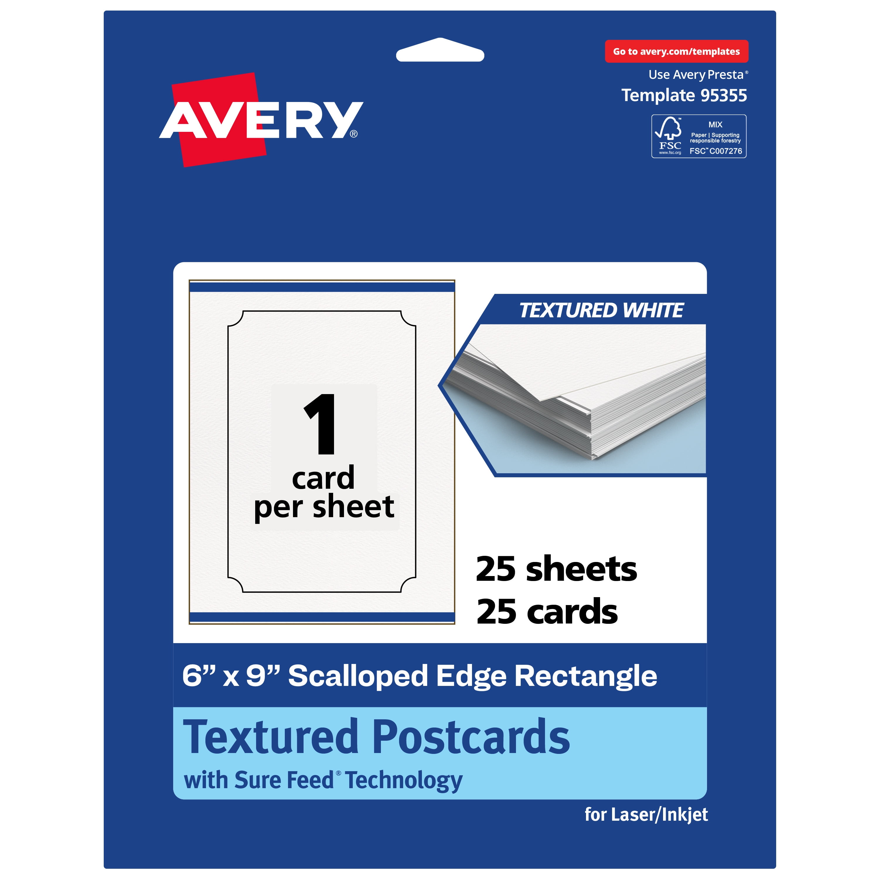 Avery Rectangle Scalloped Edge Postcards , 6" x 9", Matte, 25 Total ...