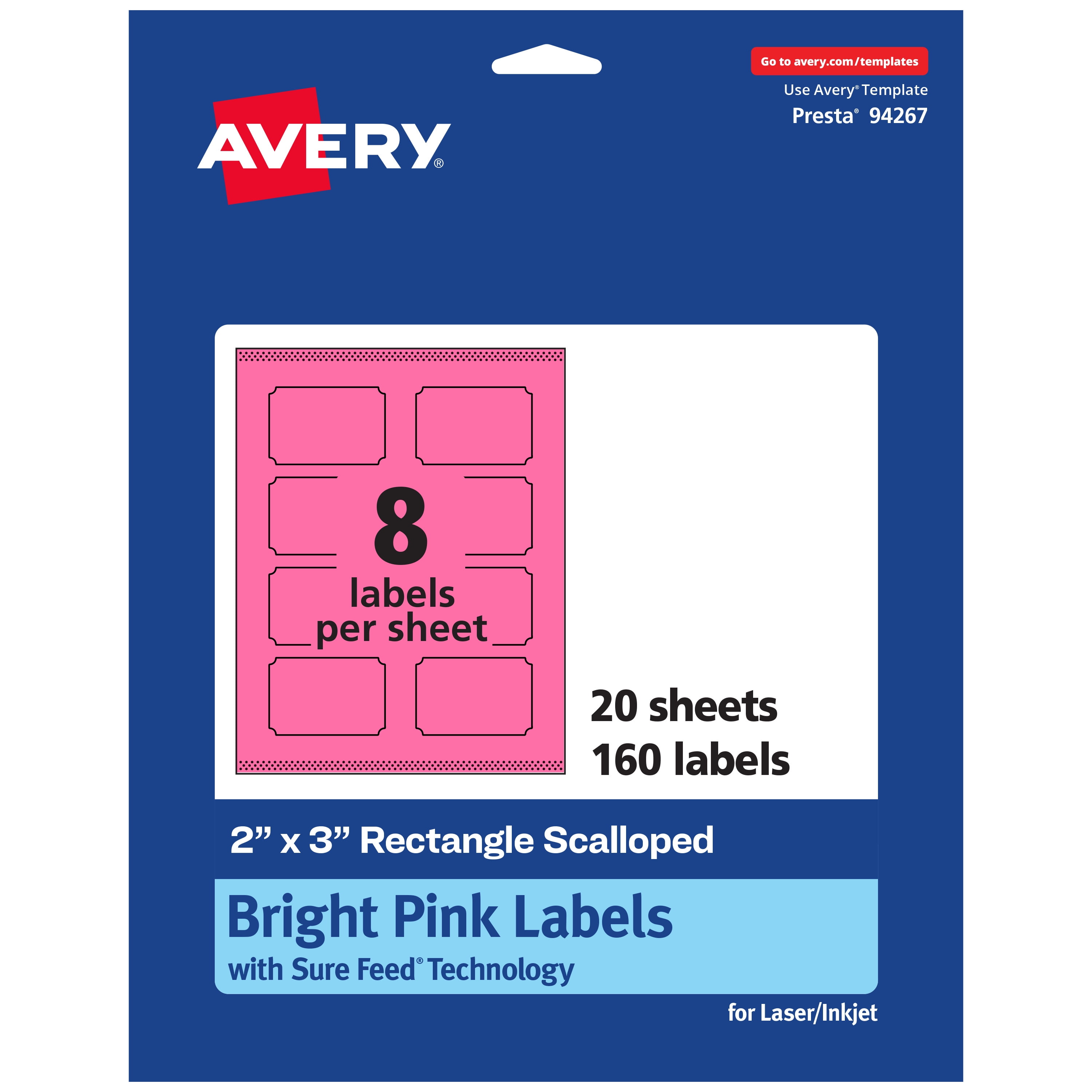 Avery Rectangle Scalloped Labels, Bright Pink, 2" x 3", 160ct - Walmart.com