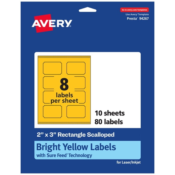 Avery Printable Rectangle Labels, Bright Yellow, 2" x 2-5/8", 1,200ct ...