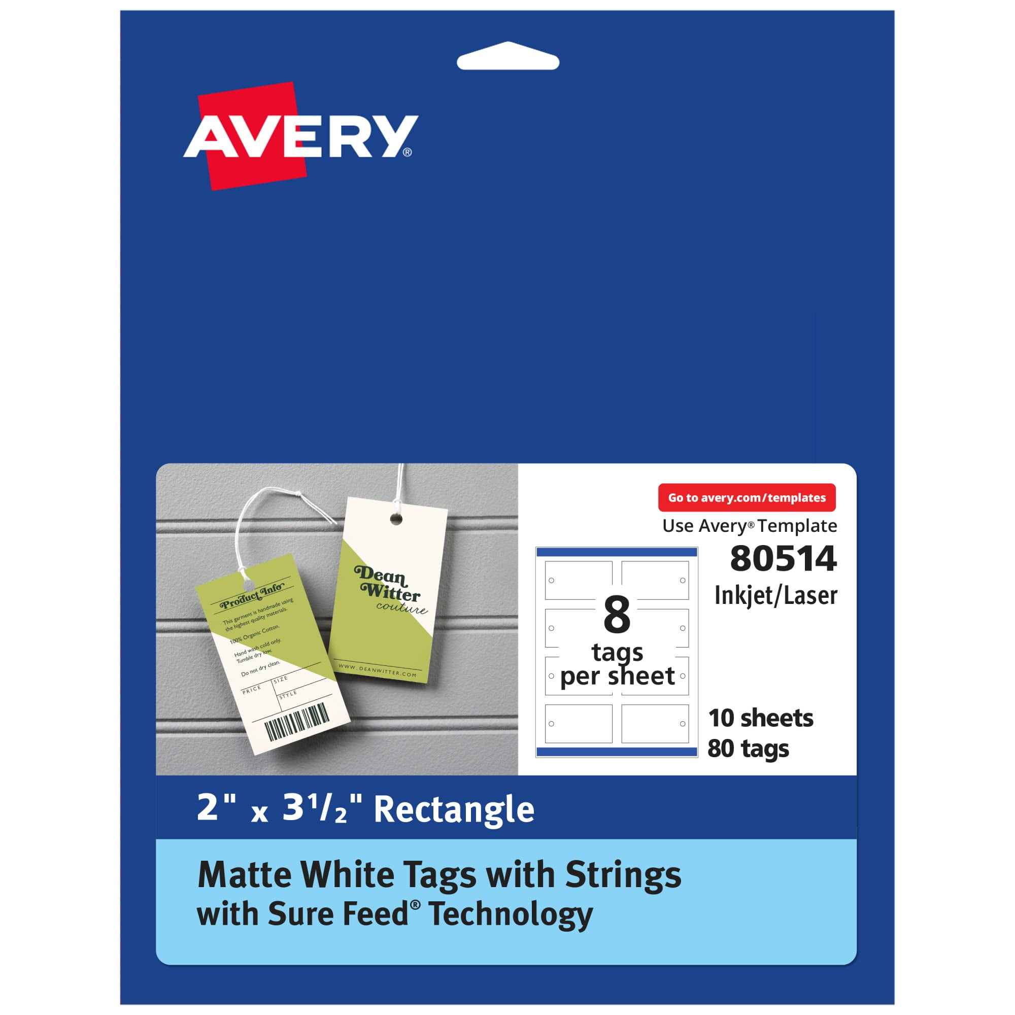 Avery Rectangle Tags with Sure Feed Technology, 2" x 3.5", Matte White ...