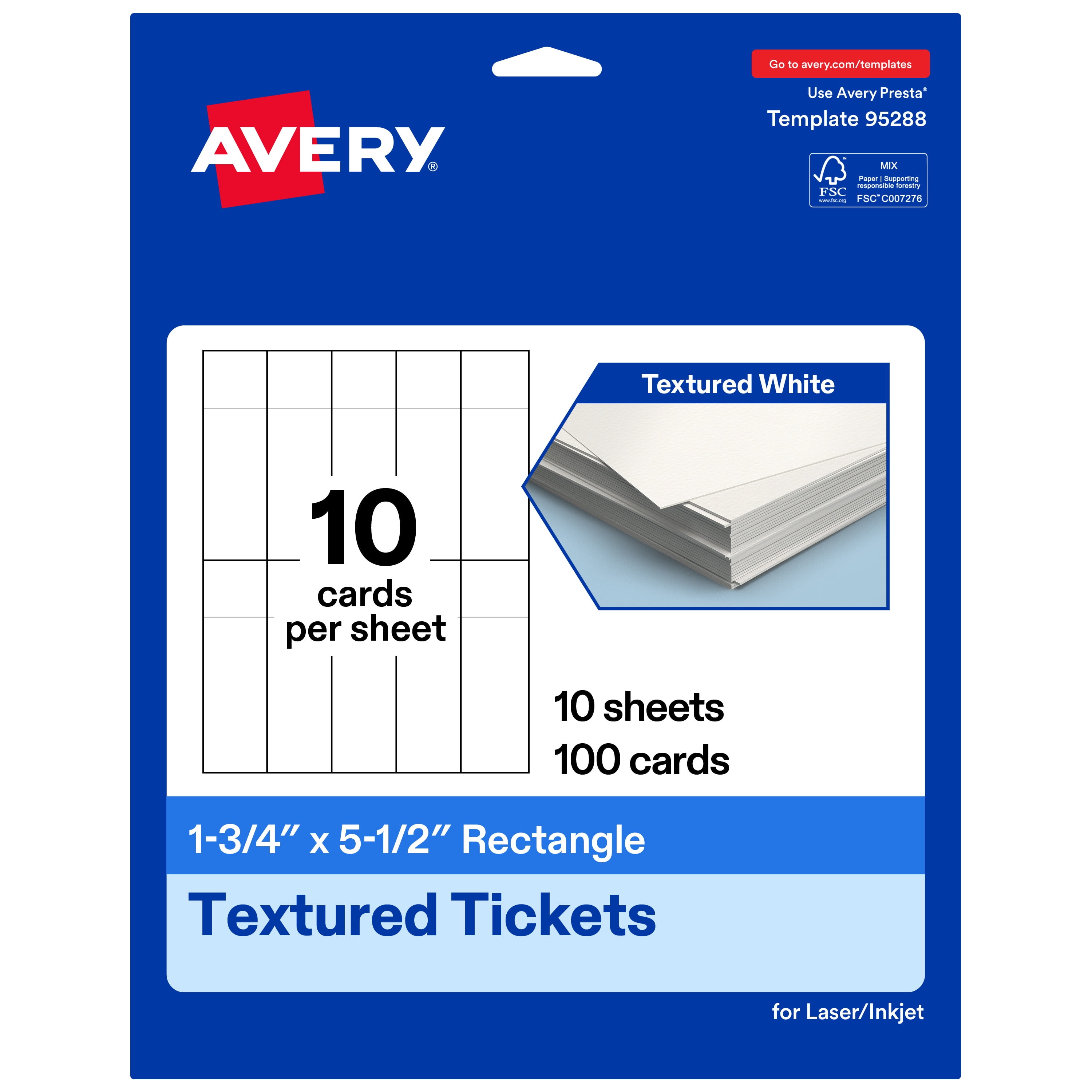 Avery Rectangle Tickets, 1.75" x 5.5", Textured Matte, 100 Total ...