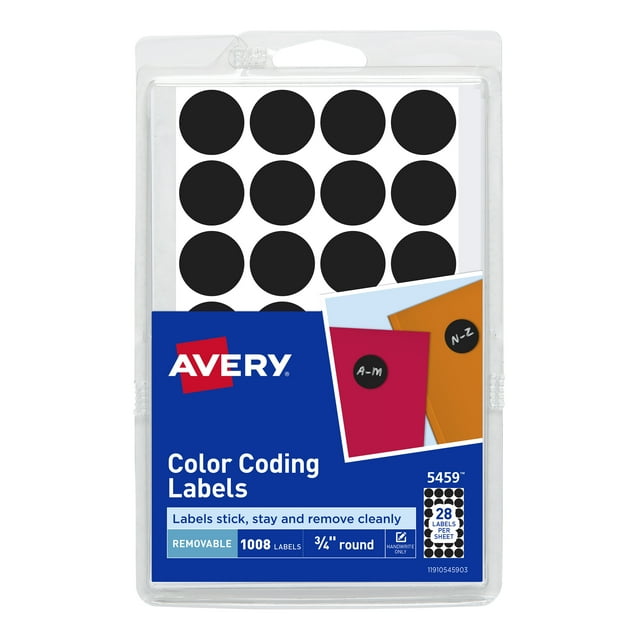 Avery Removable Color-Coding Labels, Black, Handwrite, 3/4" Diameter ...