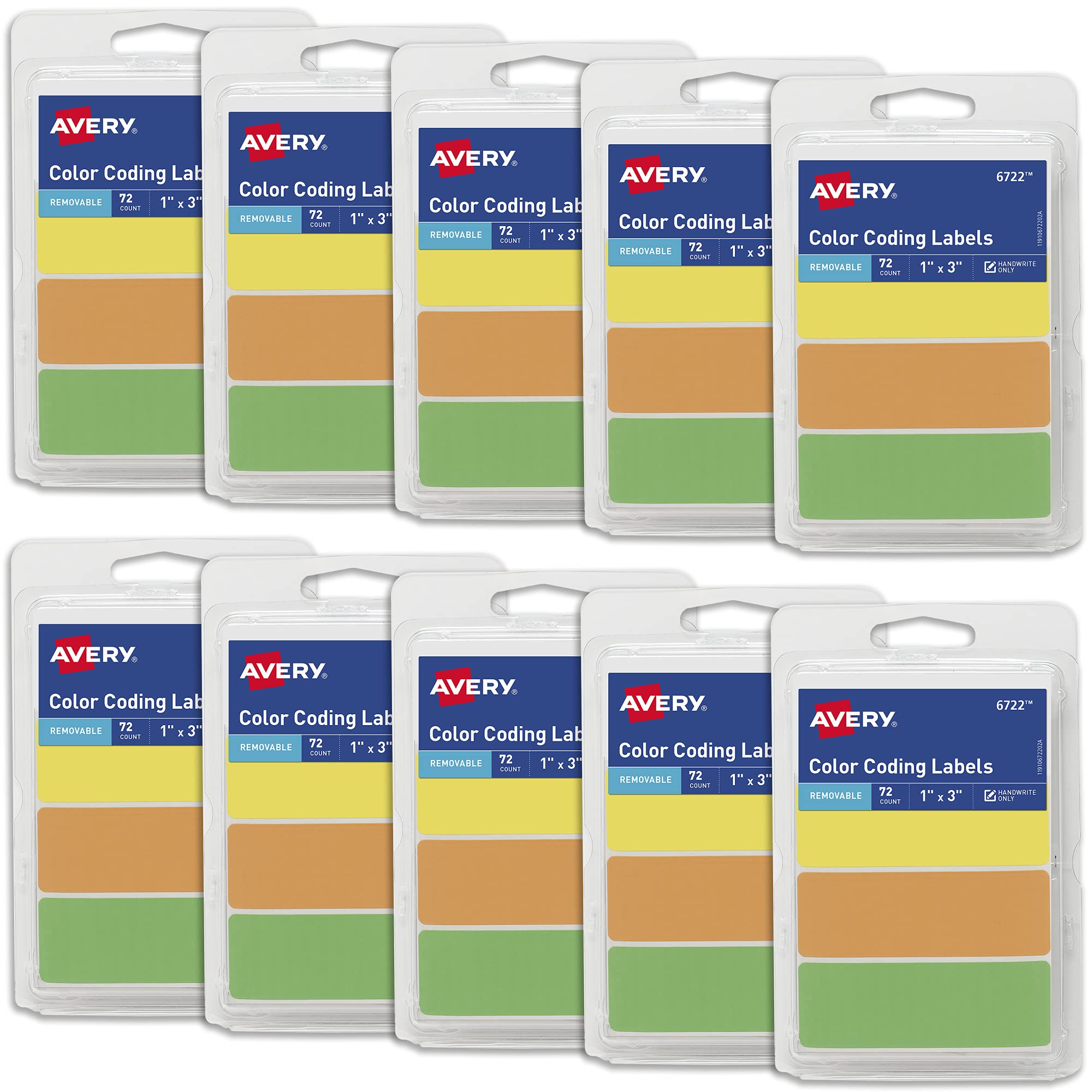 Avery Removable Color-Coding Stickers, 72 Per Pack, 10 Packs Assorted ...