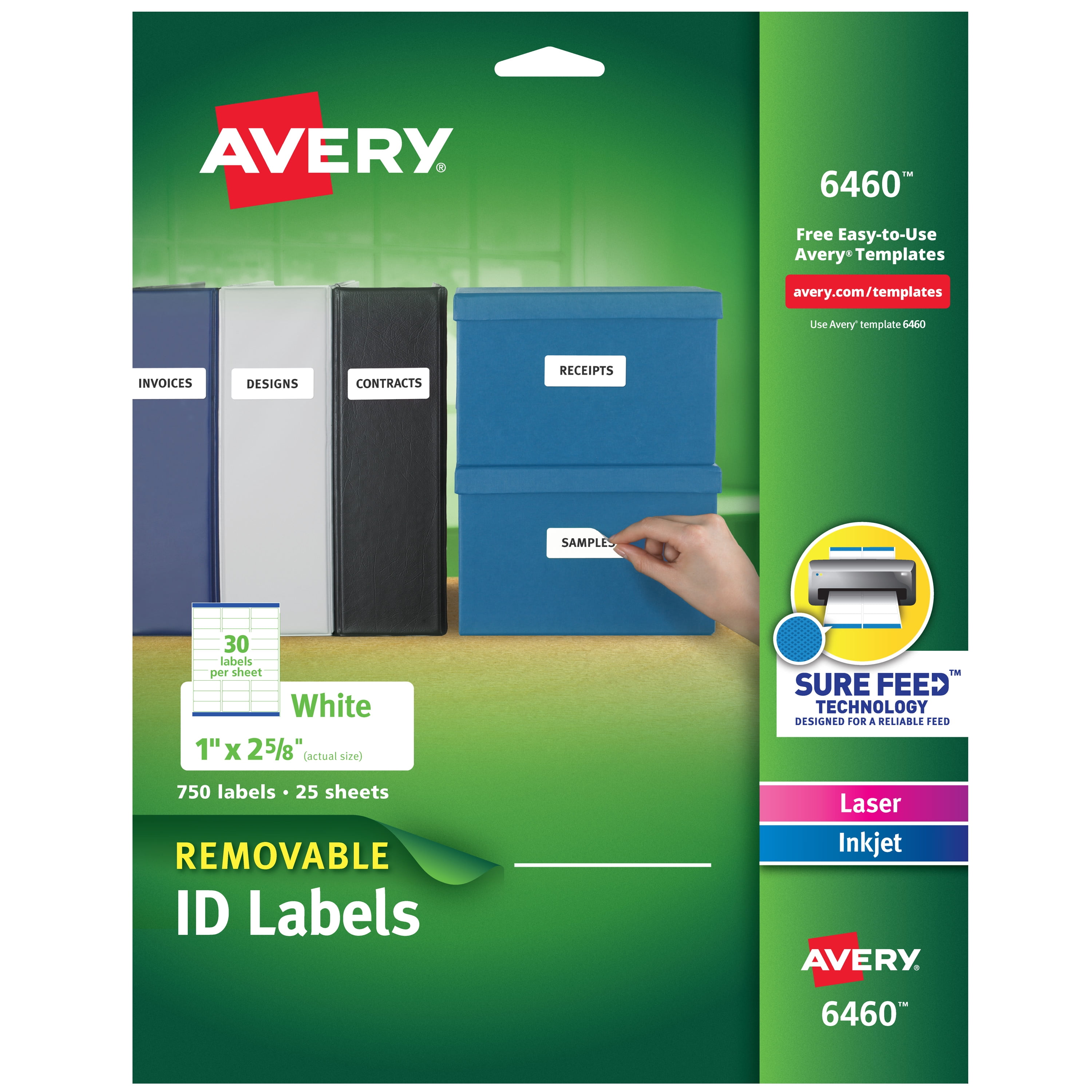 Avery Printable Removable ID Labels, White, Sure Feed, 1” x 2-5/8”, 750 ...