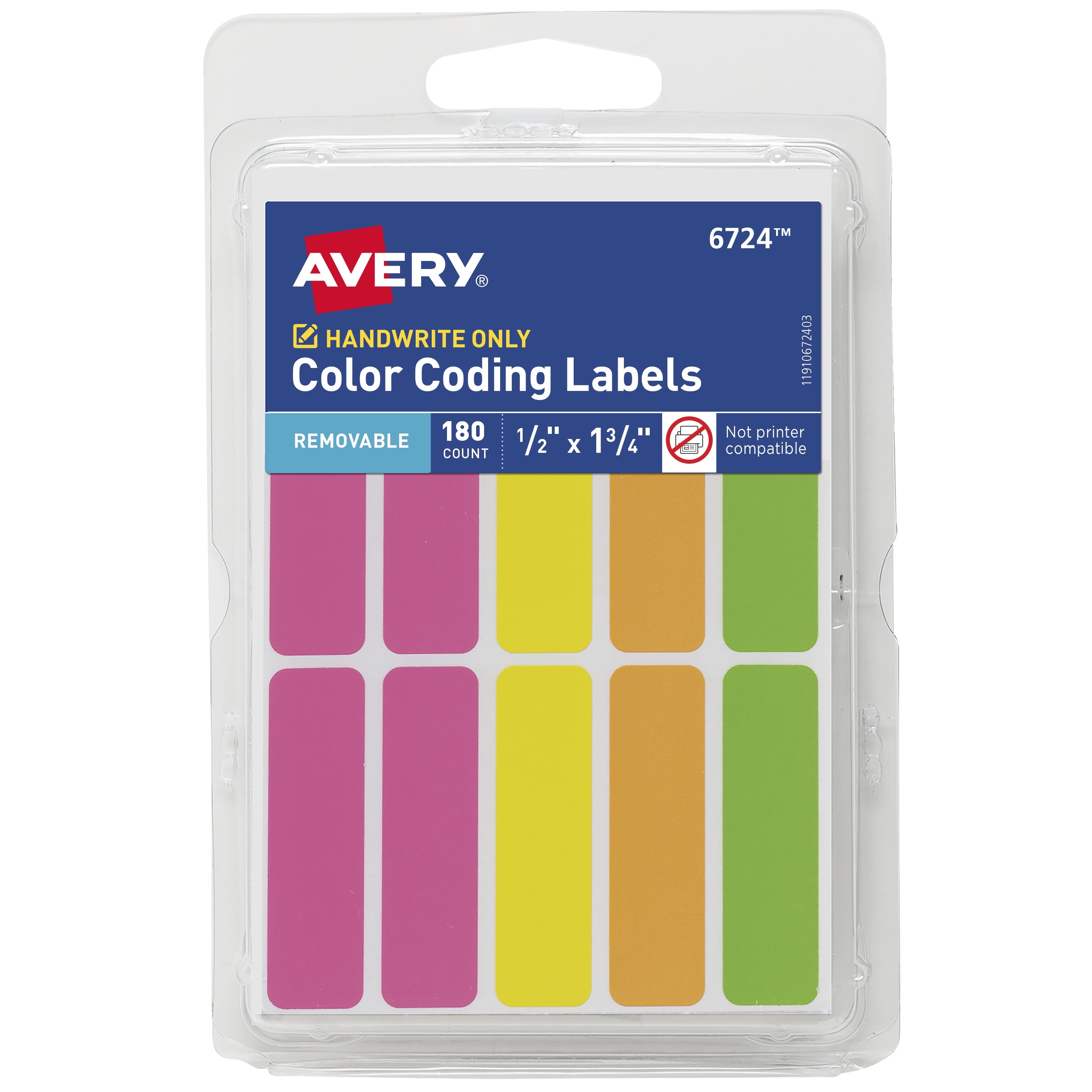 Avery Removable Labels 1 2 X 1 3 4 Neon 180 Total 6724 Walmart