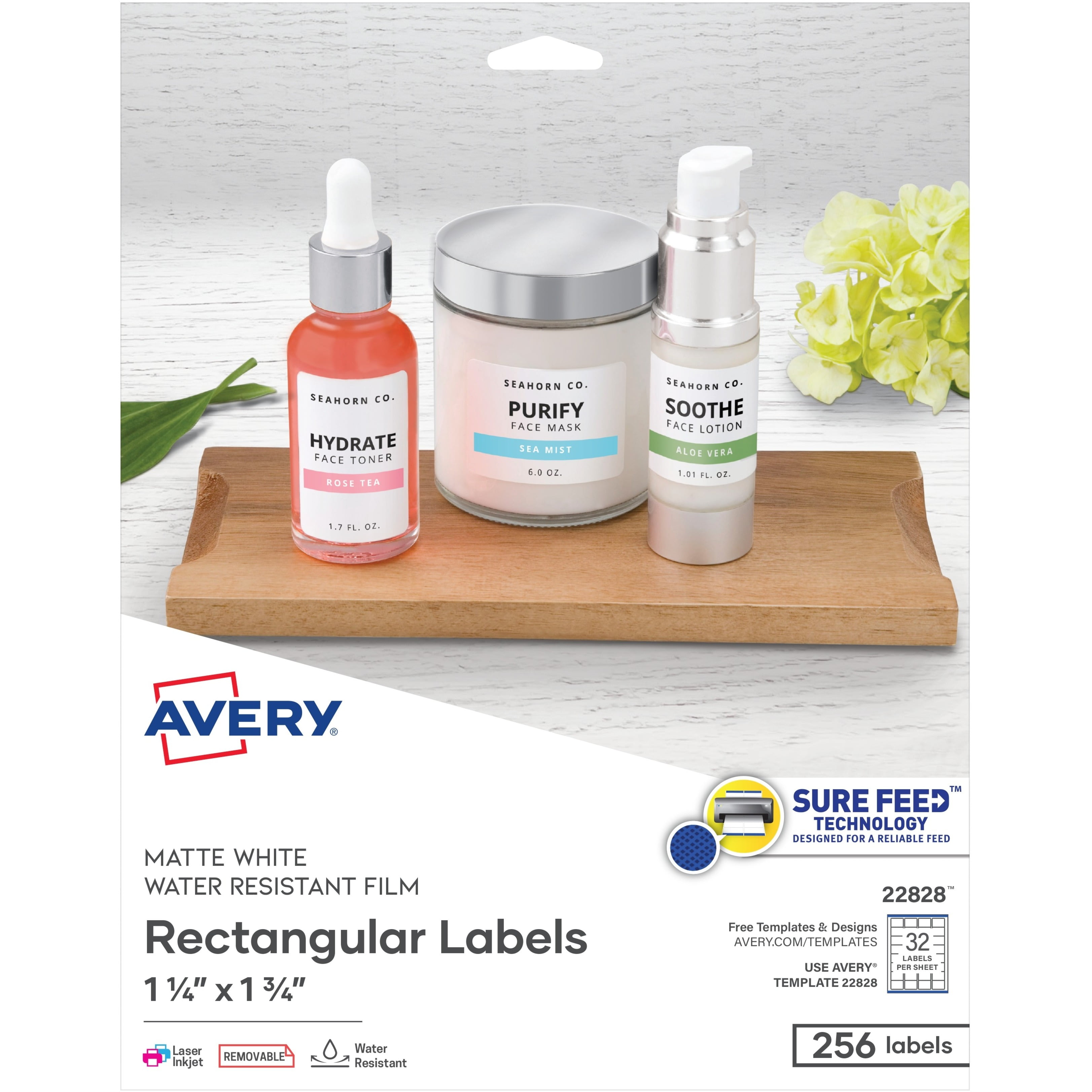 Avery Removable Labels, Sure Feed, 1-1/4" x 1-3/4" , 256 Labels (22828 ...