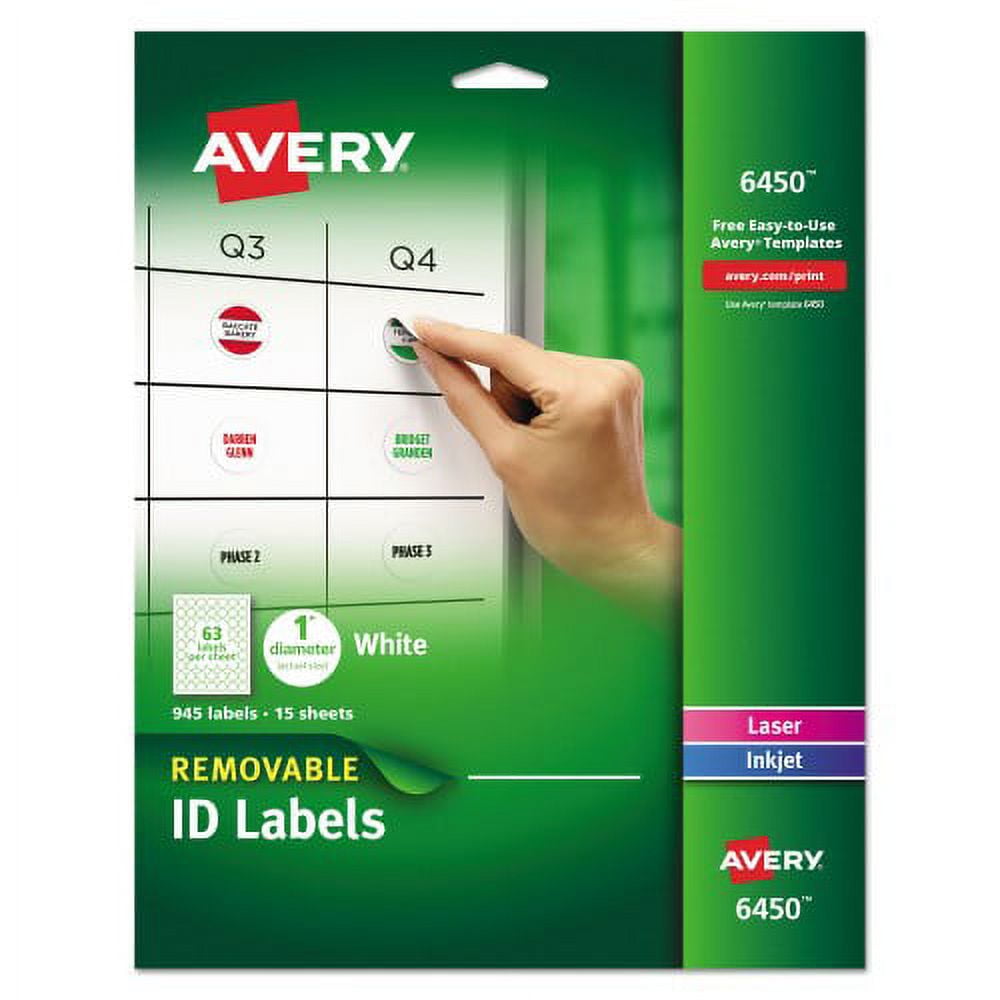 Avery Removable Multi-Use Labels, Inkjet/Laser Printers, 1" dia, White ...