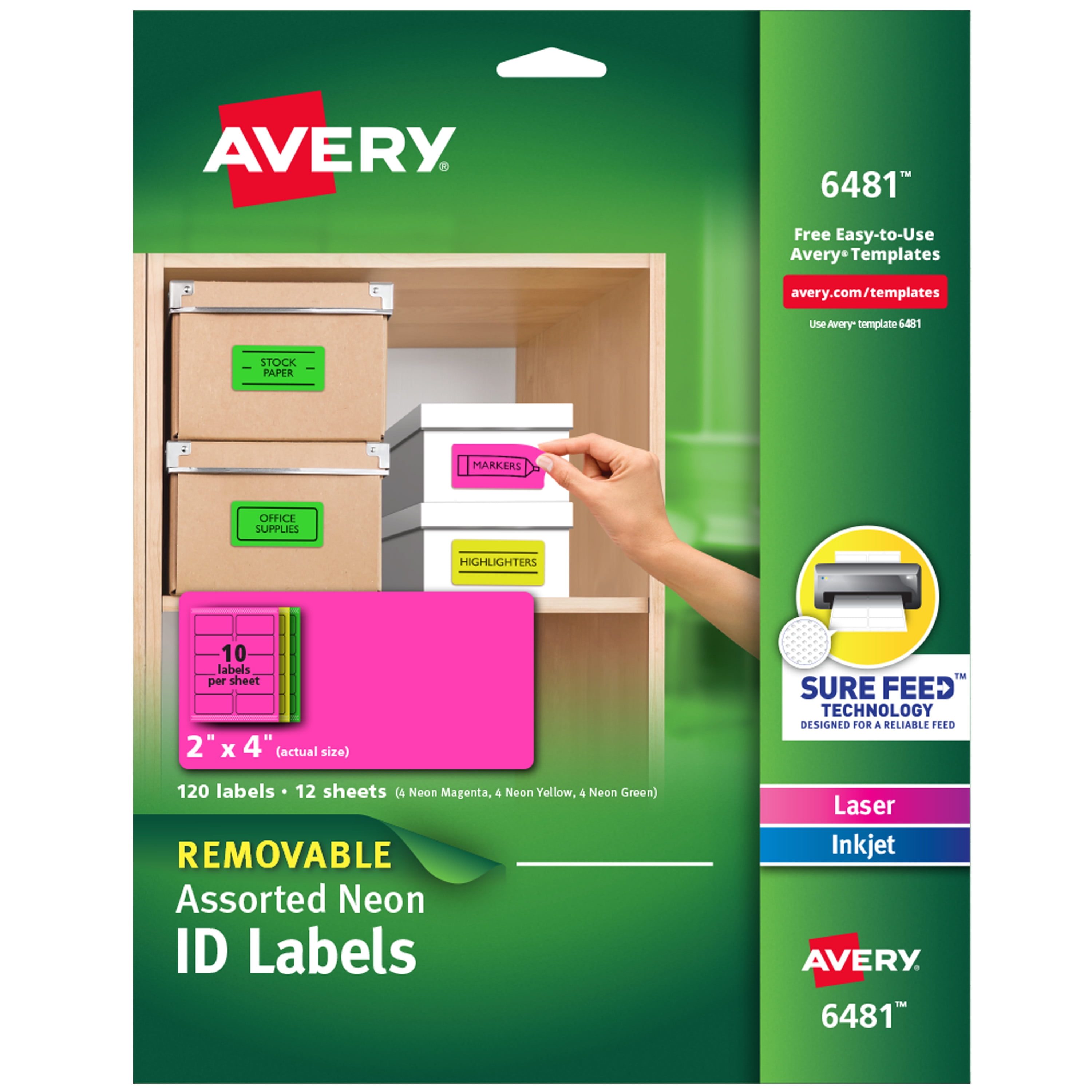 Avery Removable Multipurpose Labels, Assorted Neon, 2 x 4, 120 Labels ...