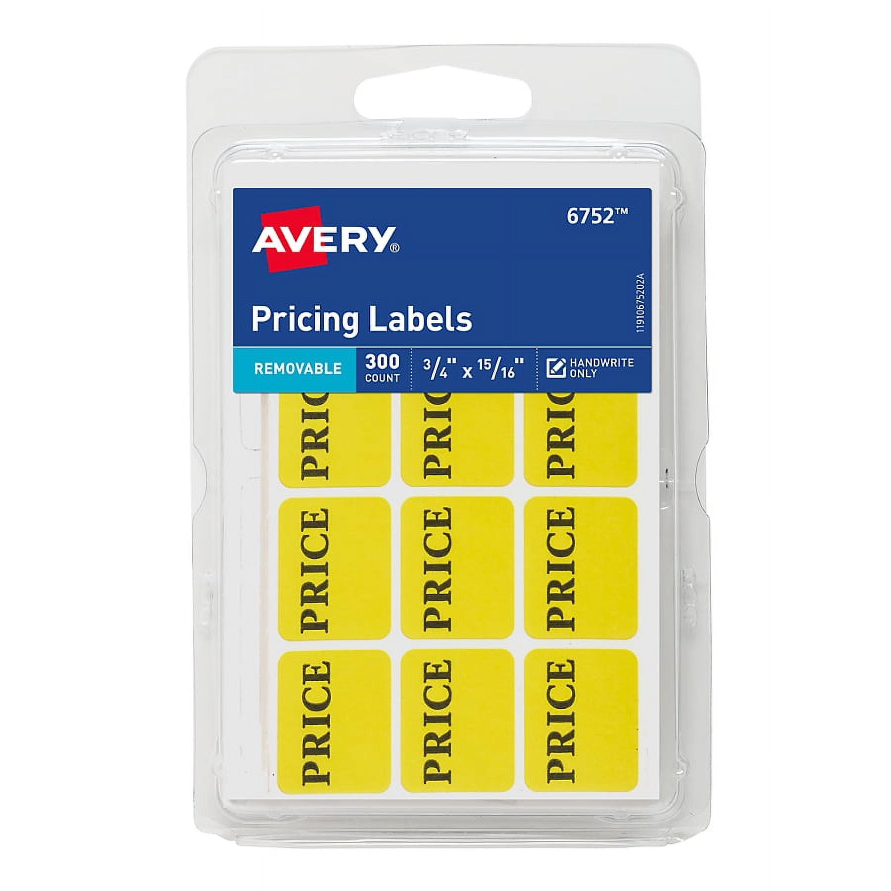 Avery Removable Pricing Labels 6752, 3/4" x 15/16", Neon Yellow ...