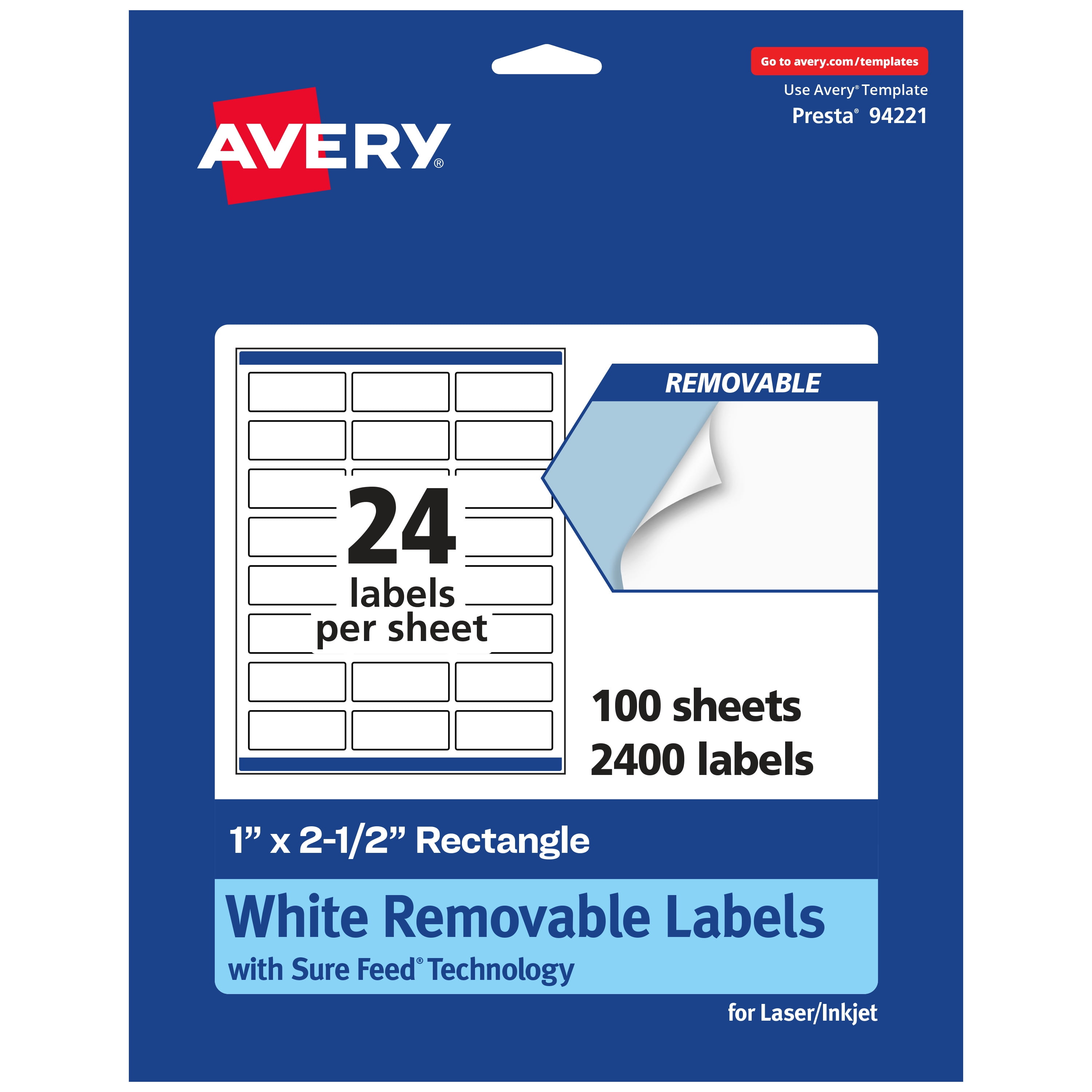 Avery Removable Rectangle Labels, 1" x 2.5", 2,400ct - Walmart.com