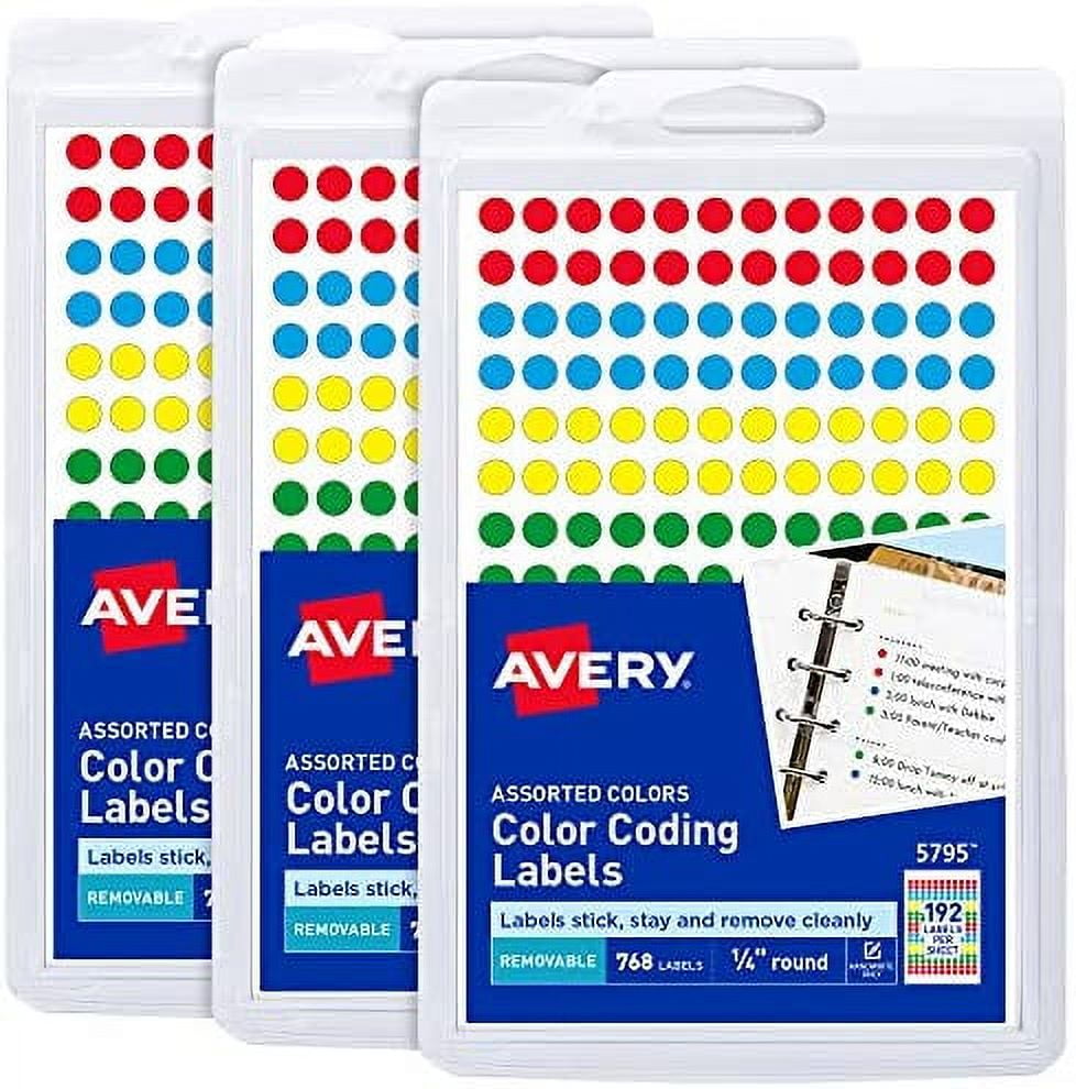 Avery Removable Round Color Coding Labels, 0.25" Diameter, Assorted ...
