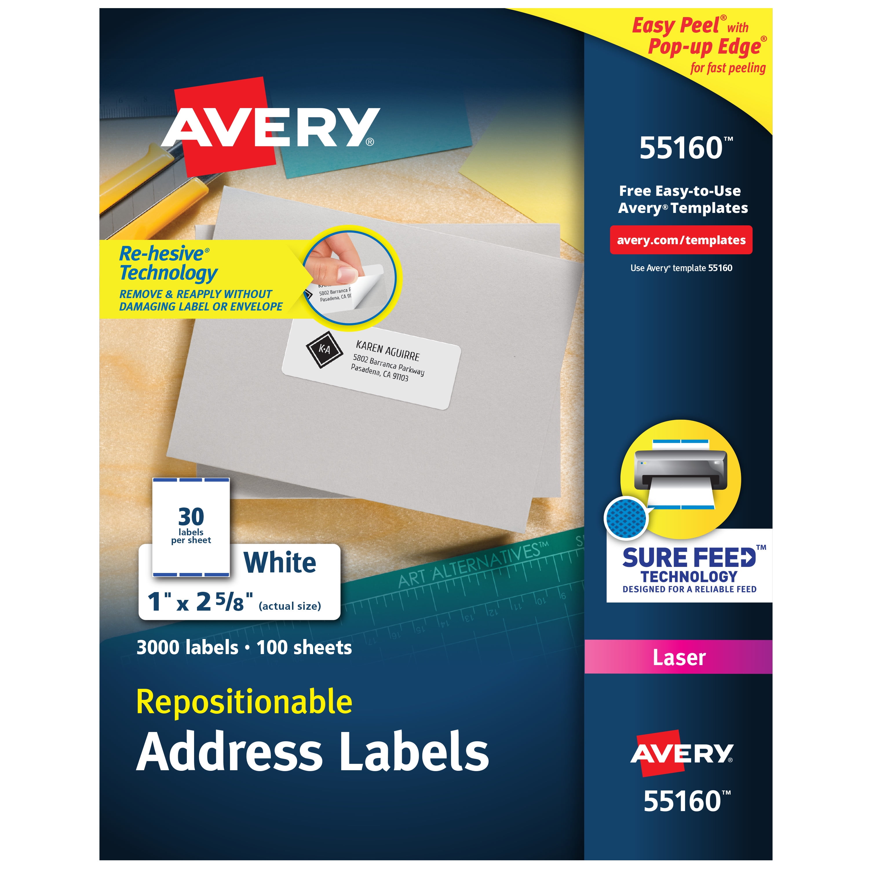 Avery Repositionable Address Labels, Repositionable Adhesive, 1" x 2-5/ ...