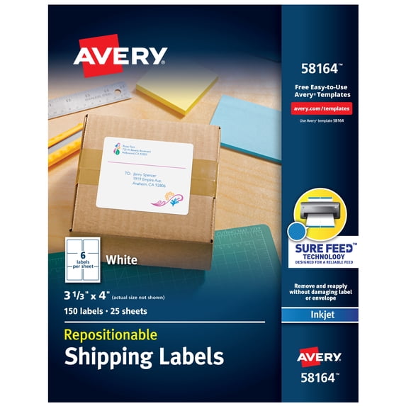 Avery Repositionable Labels, Sure Feed, 3-1/3"x4", 150 Labels (58164 ...