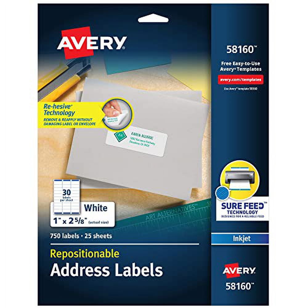 Avery Repositionable Printable Address Labels with Sure Feed, 1" x 2-5/ ...
