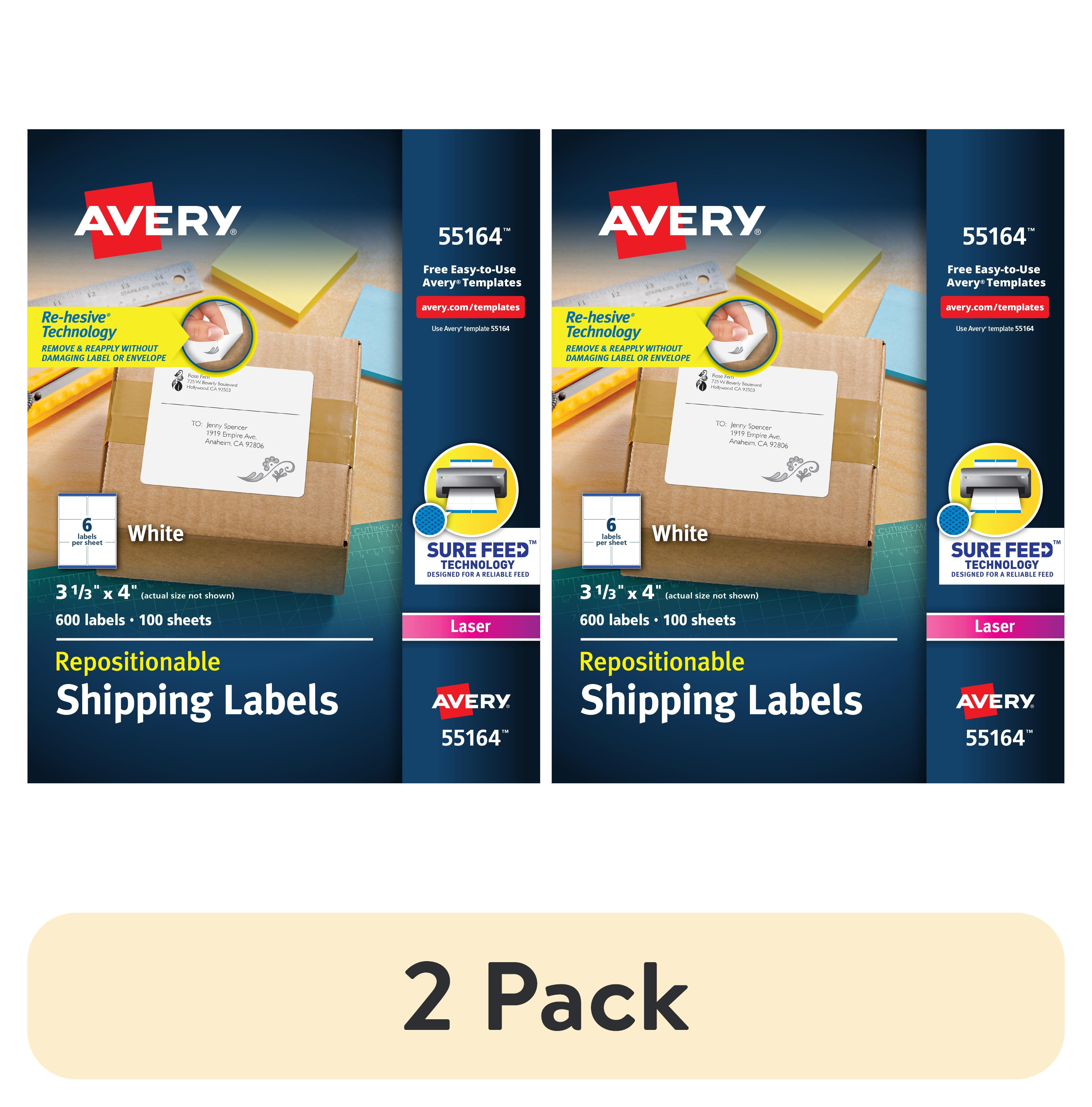 (2 pack) Avery Repositionable Labels, Sure Feed, 3-1/3"x4", 600 Labels ...