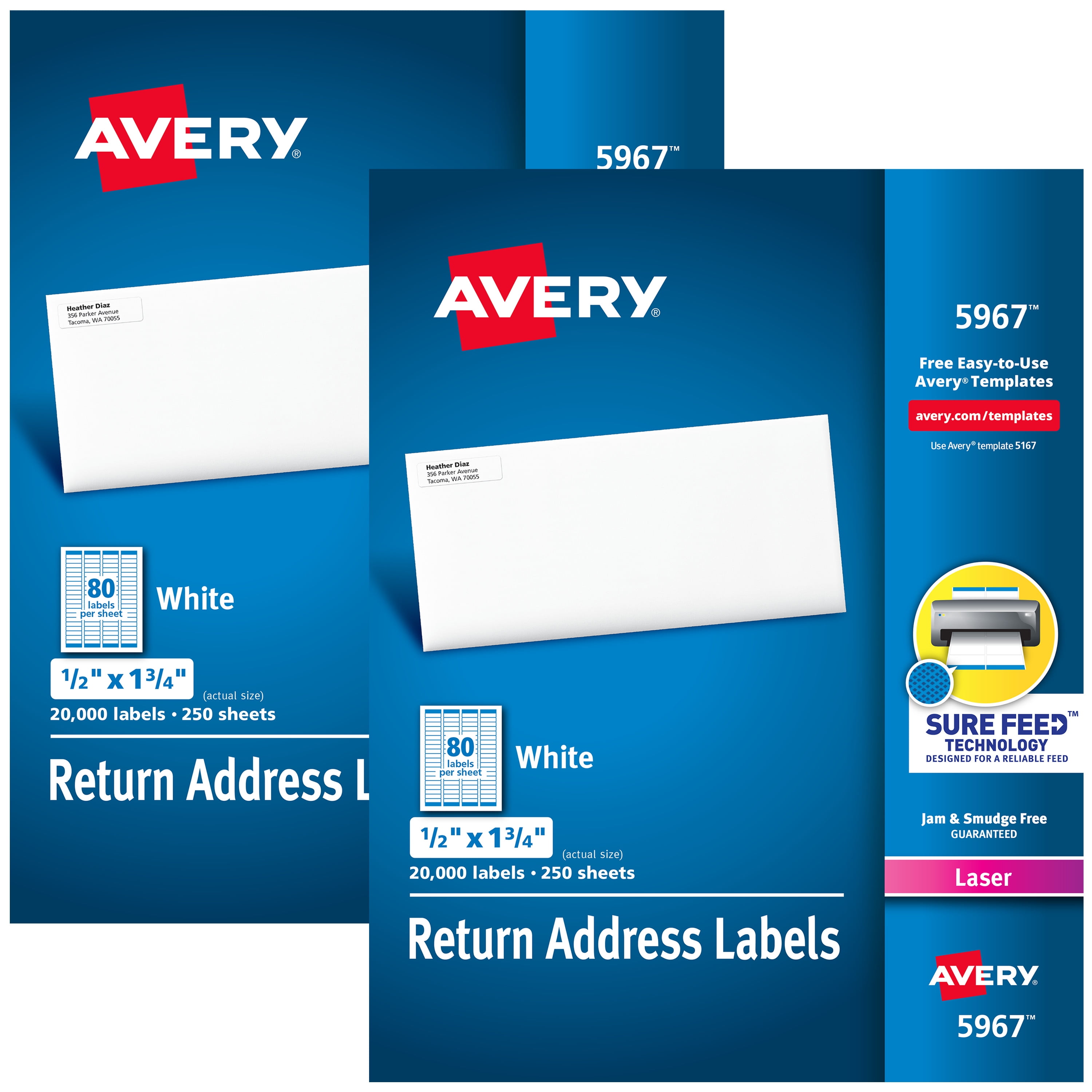 Avery Return Address Labels, 0.5" x 1.75", White, 2 Packs (21921 ...