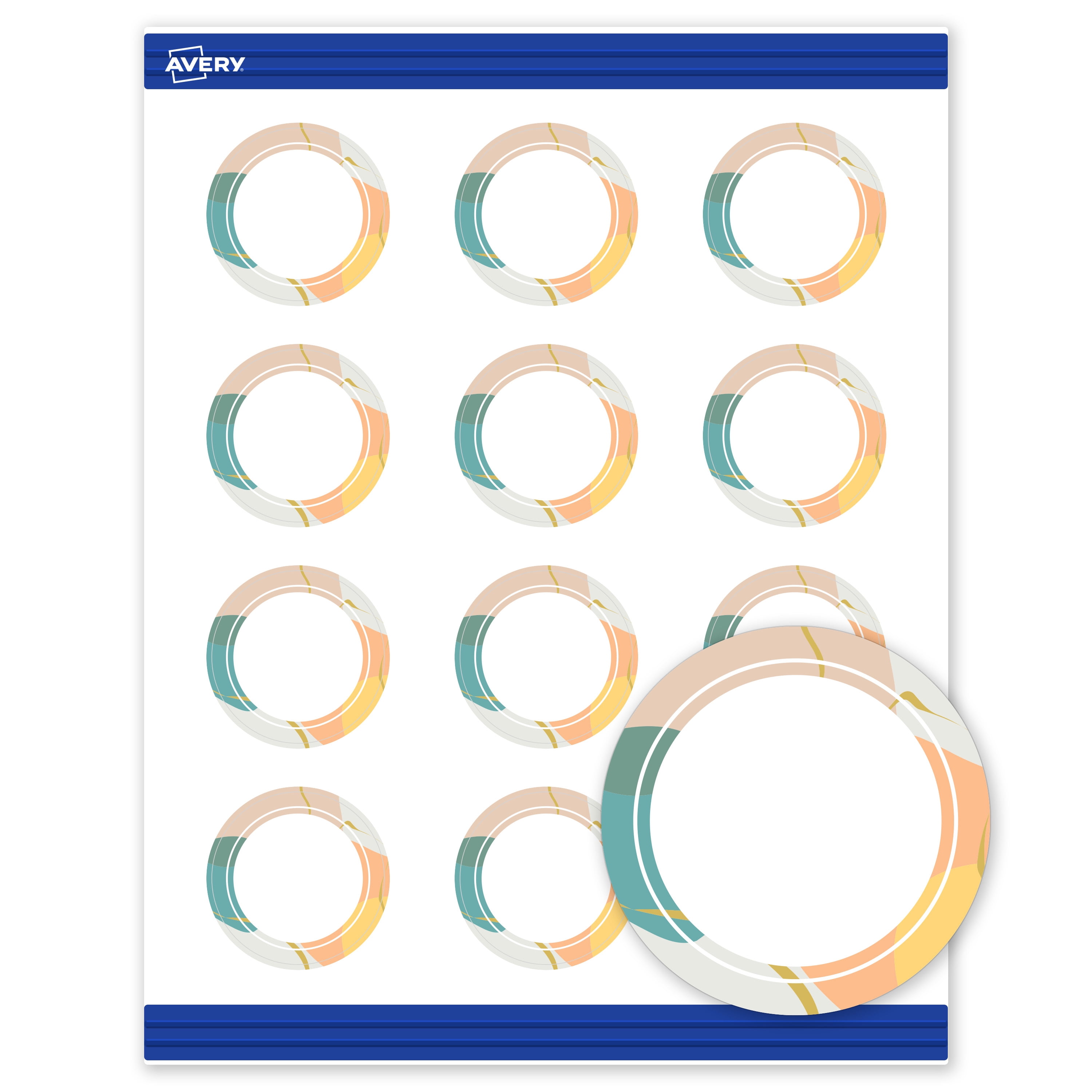 Avery Round Cards, 2", Color Block with Gold Specs Design, Matte ...