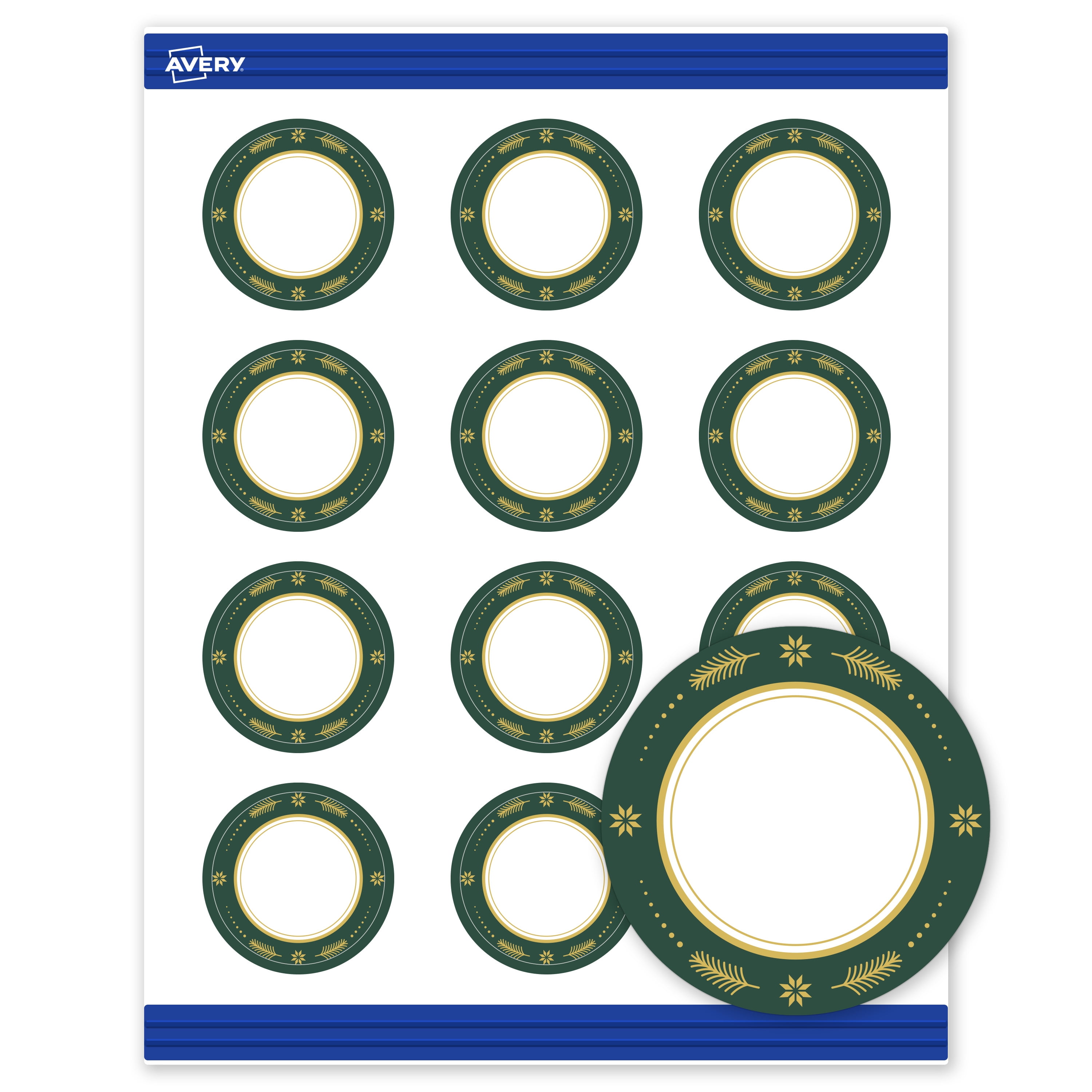 Avery Round Cards, 2" Diameter, Gold-Green Border, Matte, 120ct ...