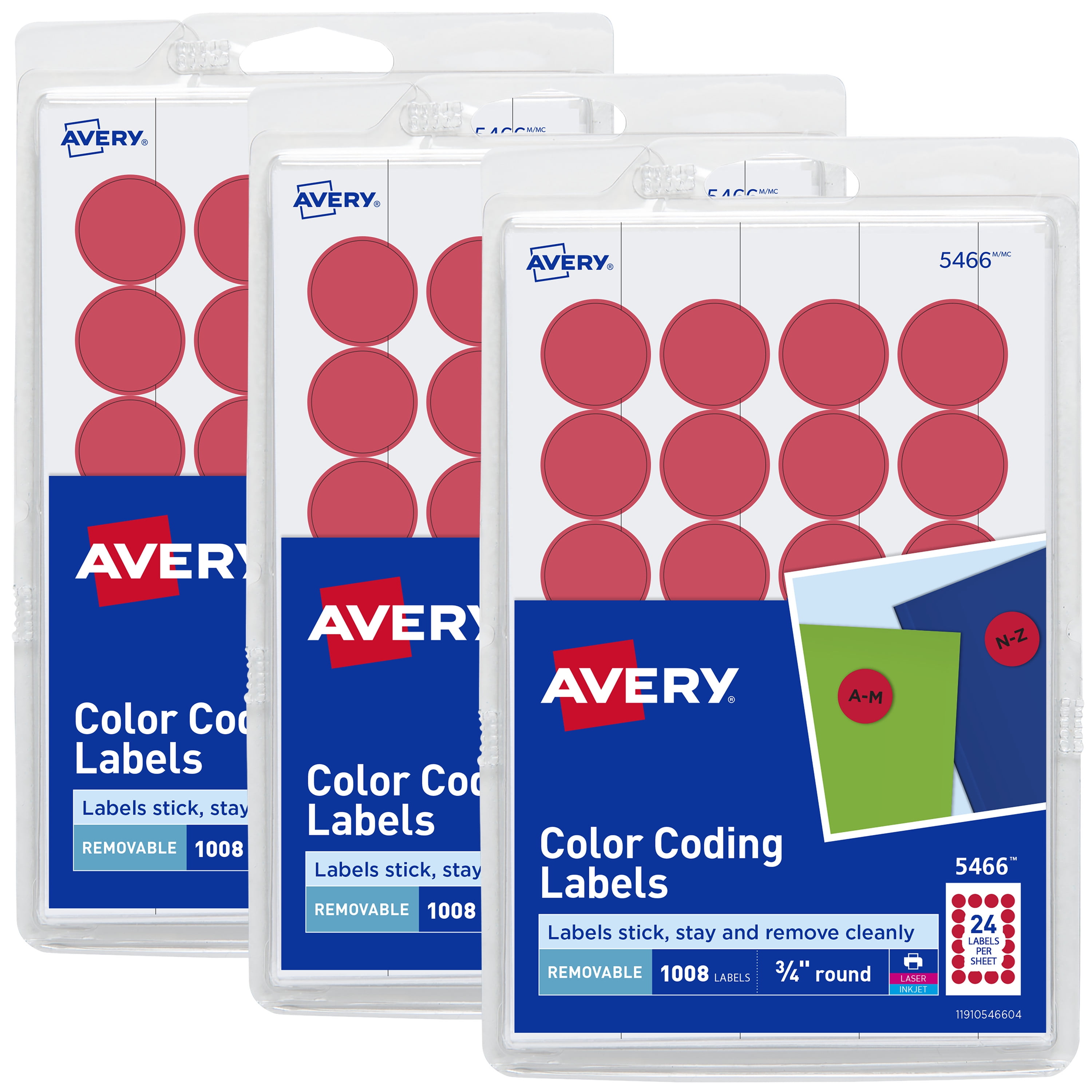 Avery Round Color Coding Labels, Removable, 0.75", 3 Packs (32136 ...