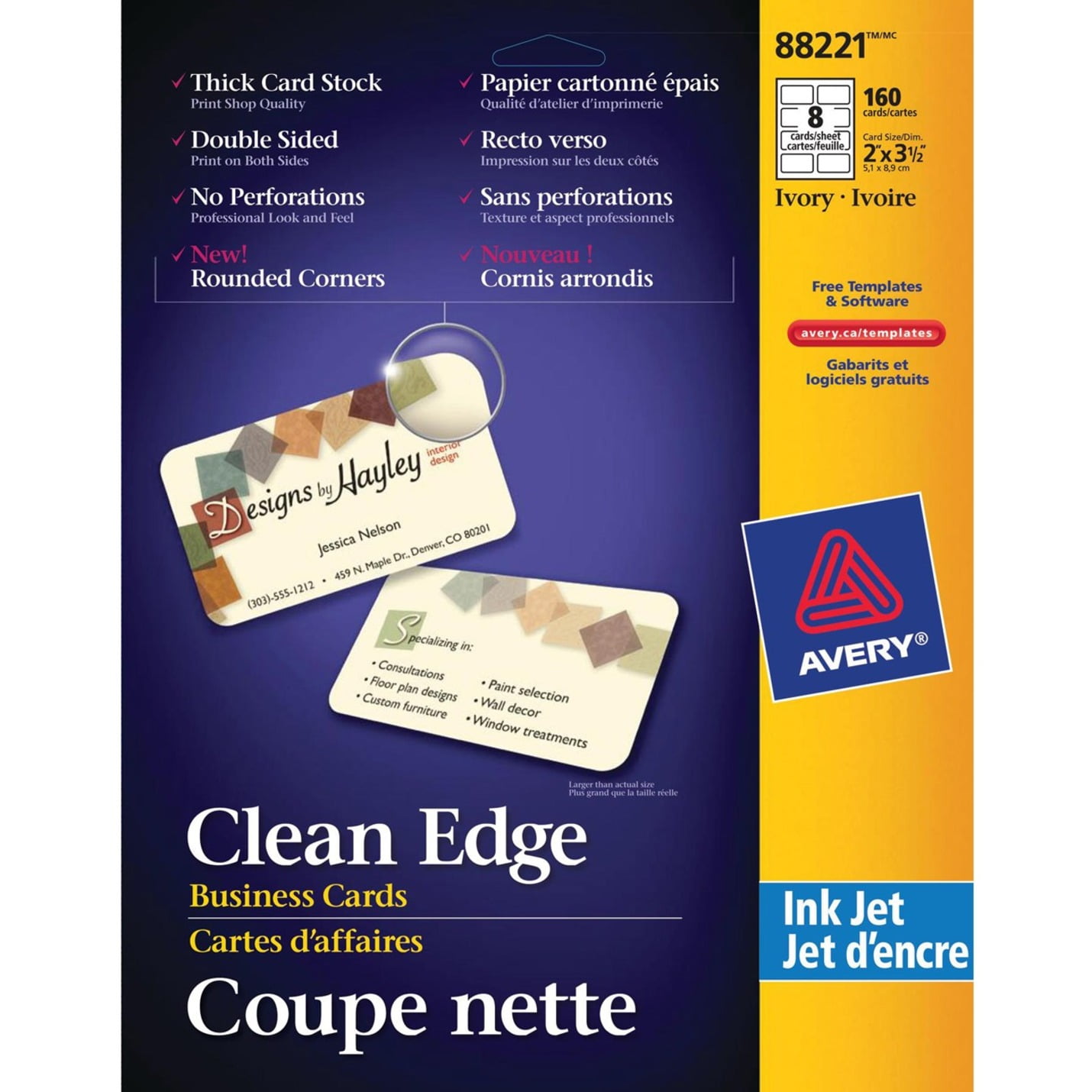 Avery Clean Edge 88221 Inkjet Business Card, Ivory - Walmart.com