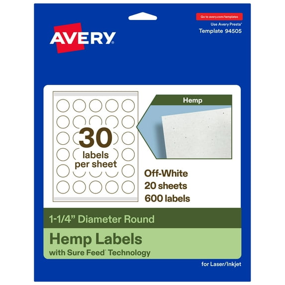 Avery Round Hemp Labels, 1-1/4" Diameter, Off-White, 600 Total ...